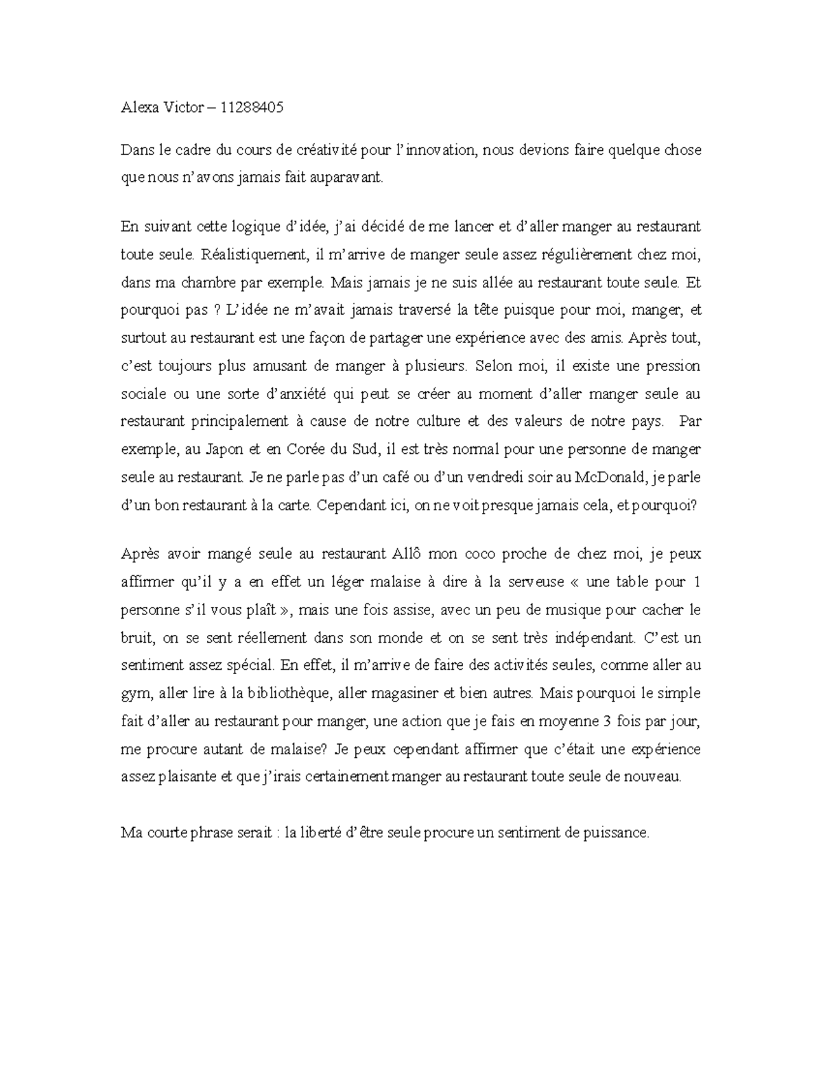 Créativité projet inédit - Alexa Victor – 11288405 Dans le cadre du ...