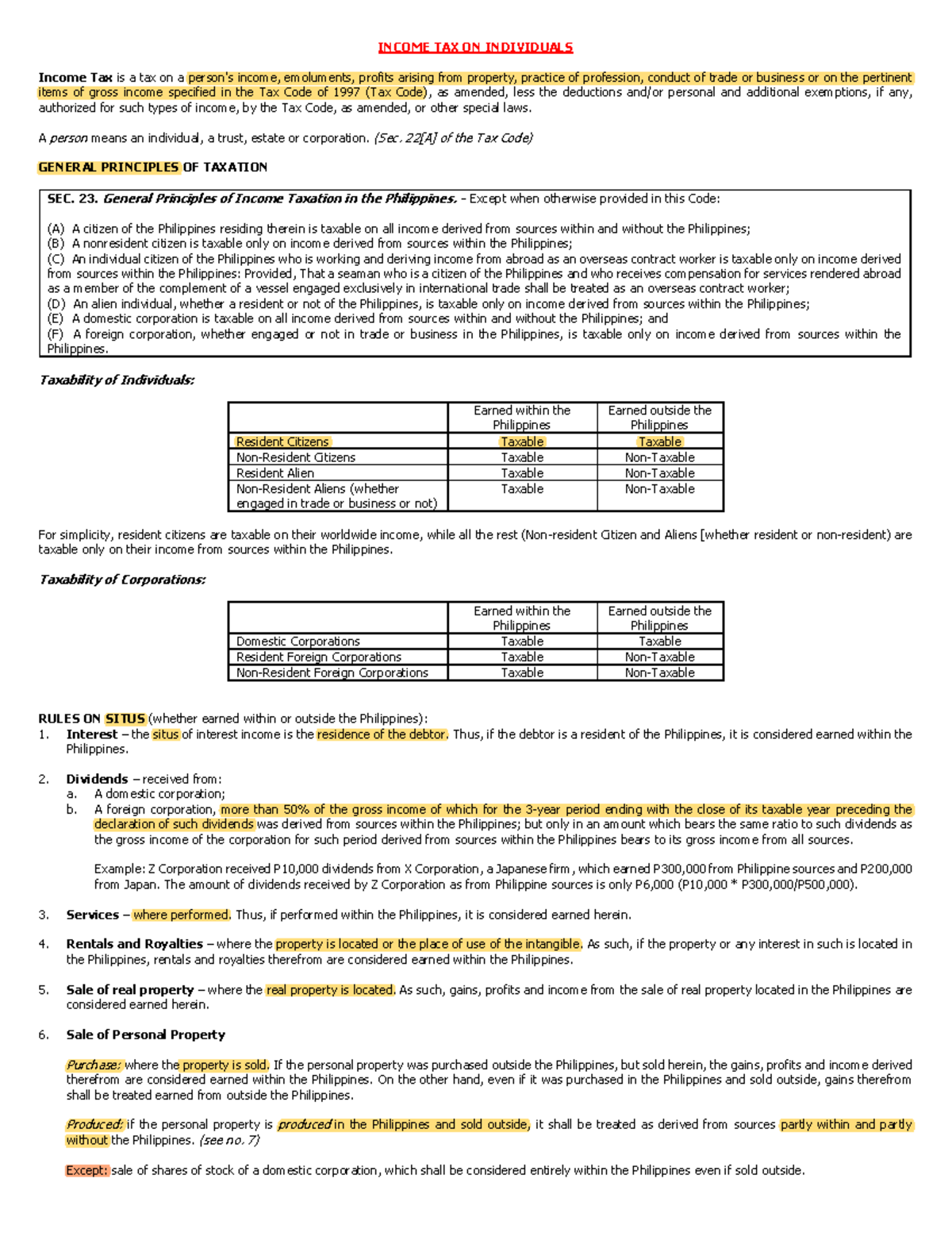 2 - Tax - INCOME TAX ON INDIVIDUALS Income Tax is a tax on a person's ...