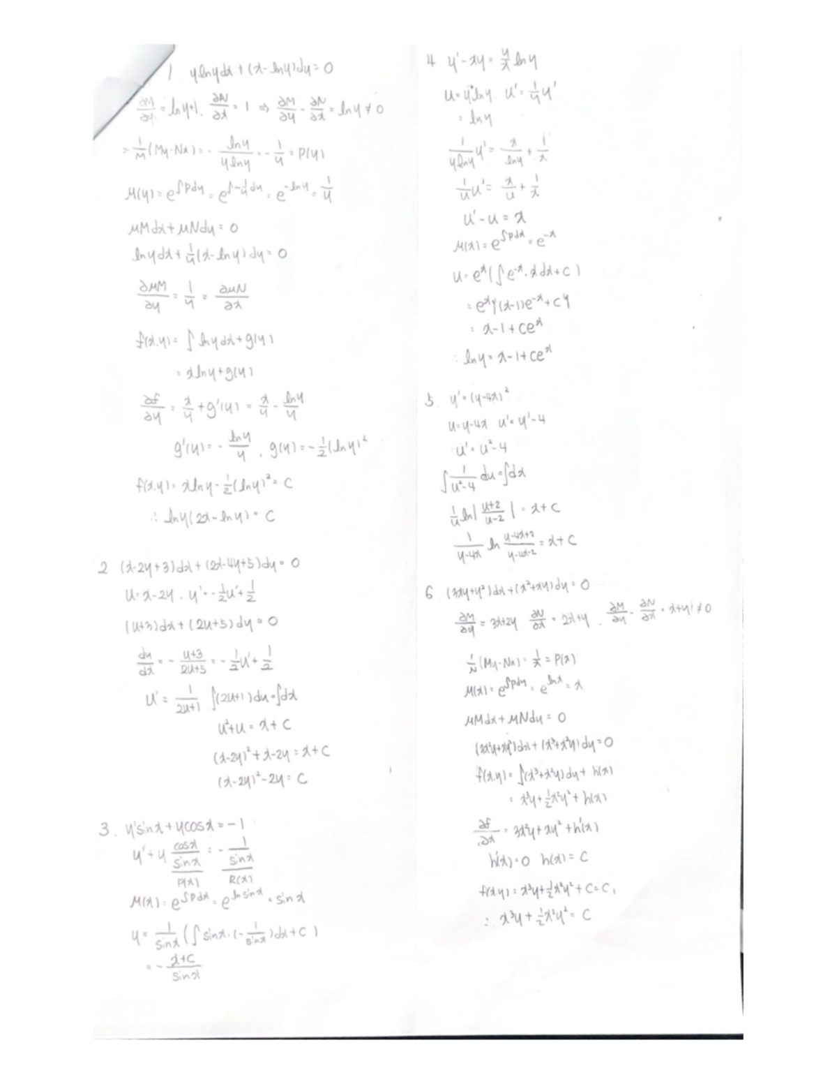 engineering mathmatics - 4lnydt t (x-my)dy=0 am dy by JAI at I => JM dy at lny o lny yeny 1 ...