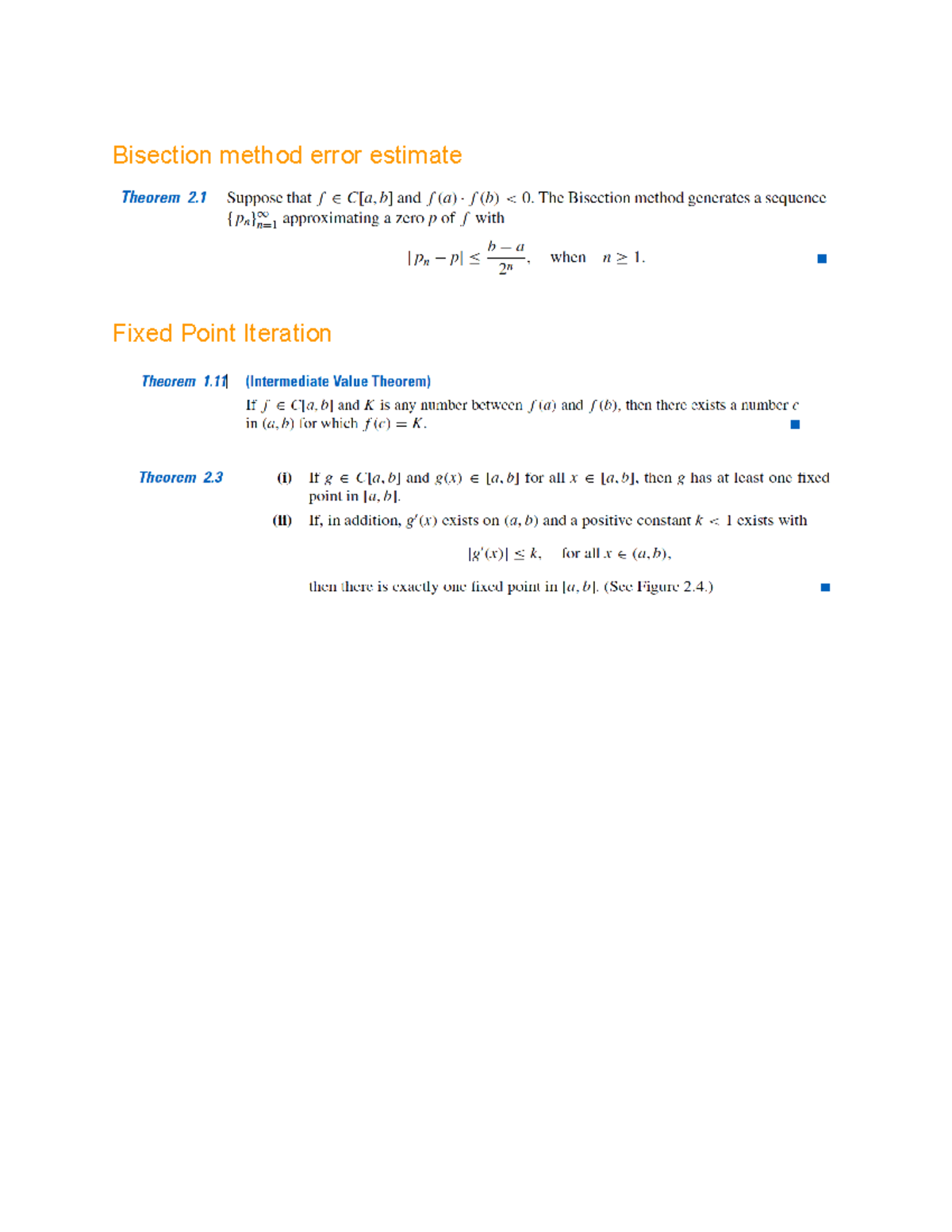 Math 417 Summary - Bisection method error estimate Theorem 2 Suppose ...