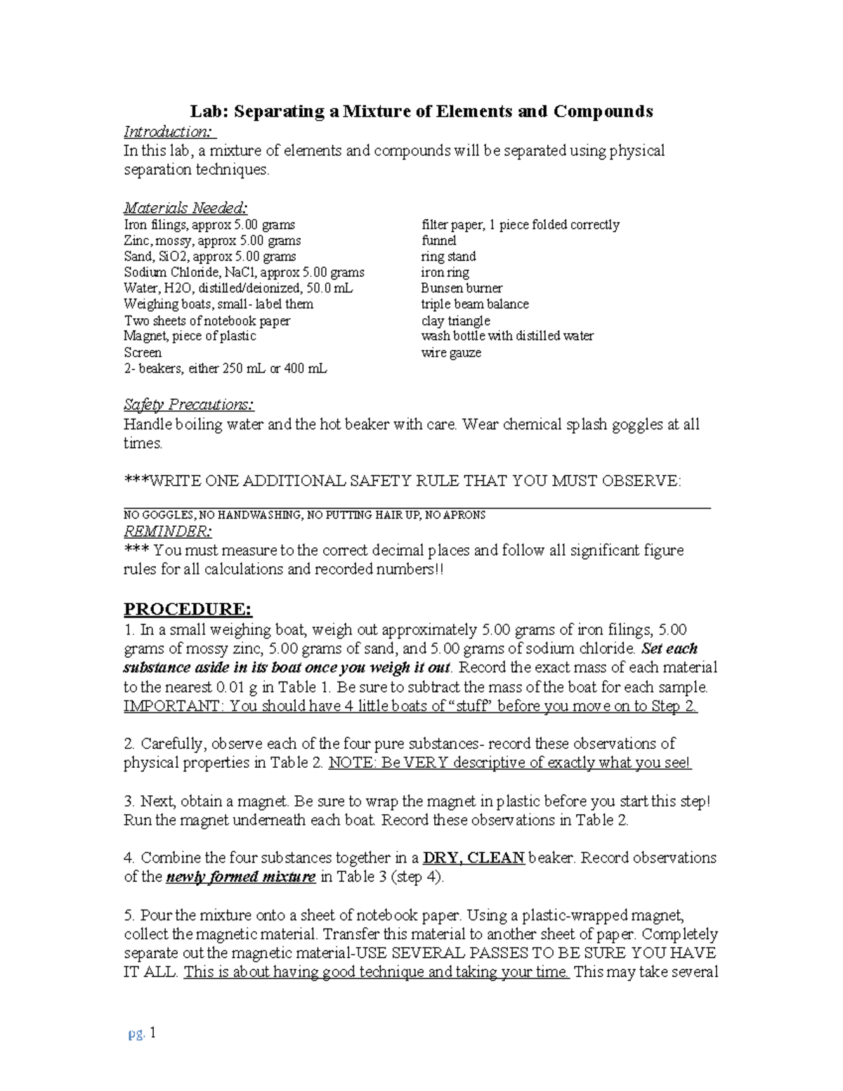 Separating a Mixture of Elements and Compounds Lab - Studocu