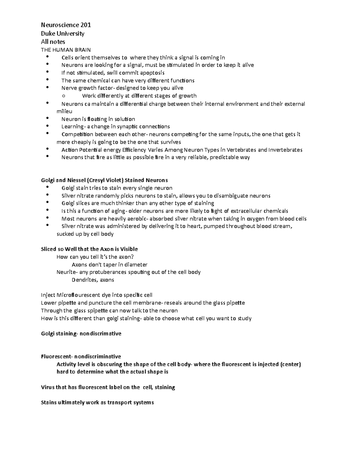 Neuroscience 201 Duke University All notes Fall 2016 - Neuroscience 201 ...