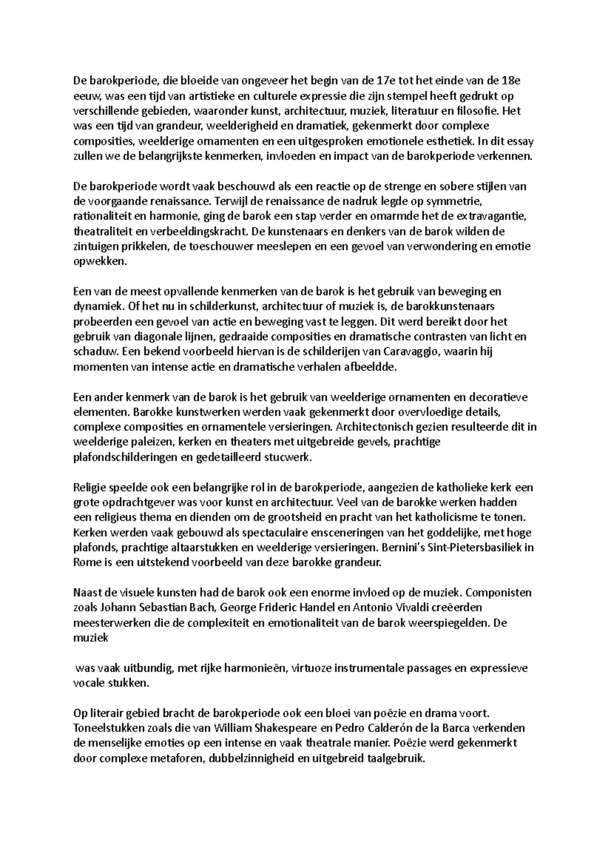 Barok - essay - De barokperiode, die bloeide van ongeveer het begin van ...