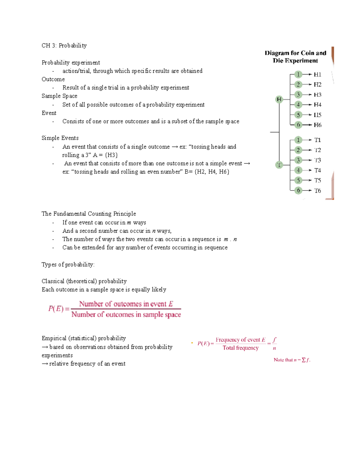 Ch3statsnotes- probability - CH 3: Probability Probability experiment ...