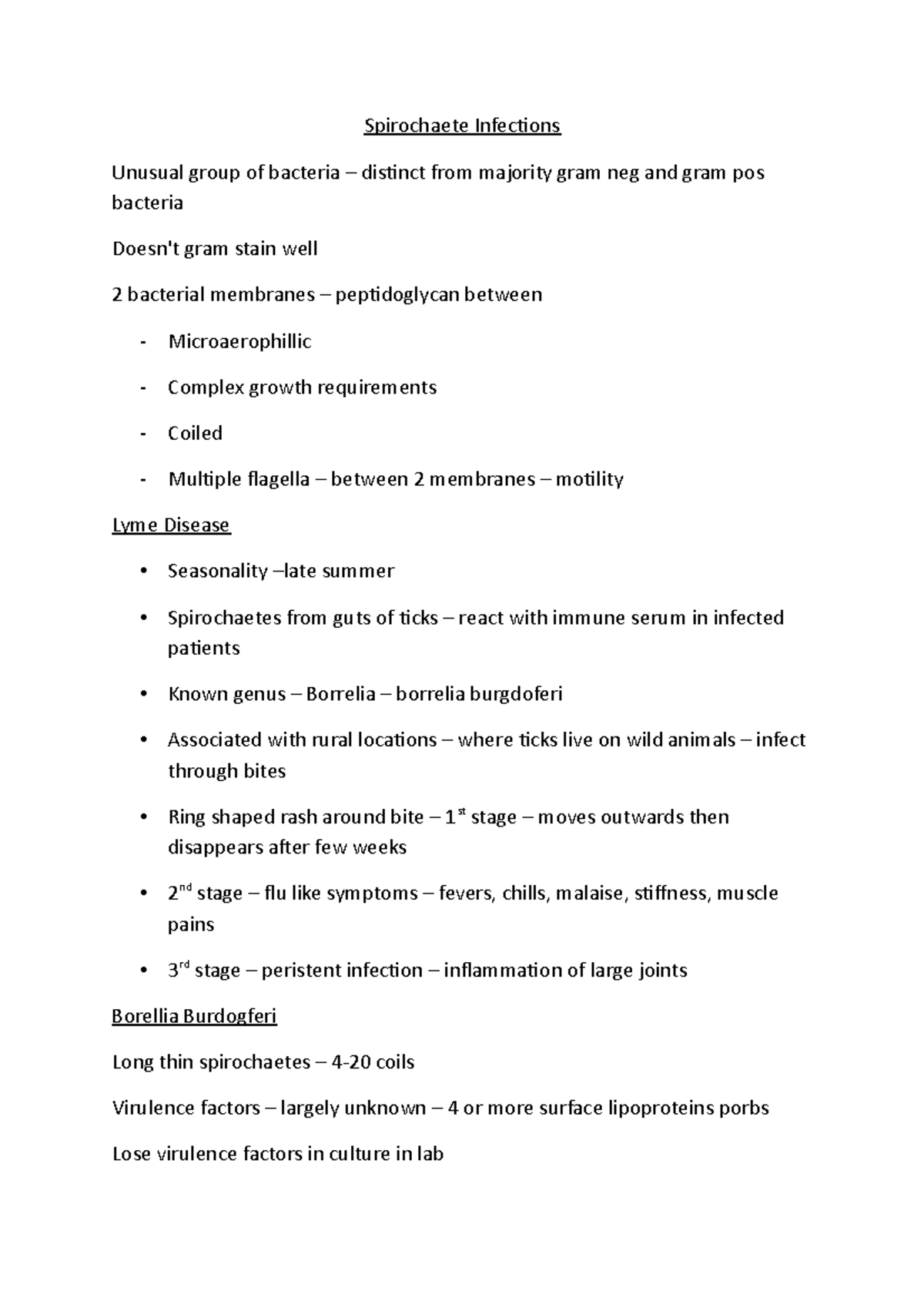 I - Spirochaete - Lecture notes 2 - Spirochaete Infections Unusual ...
