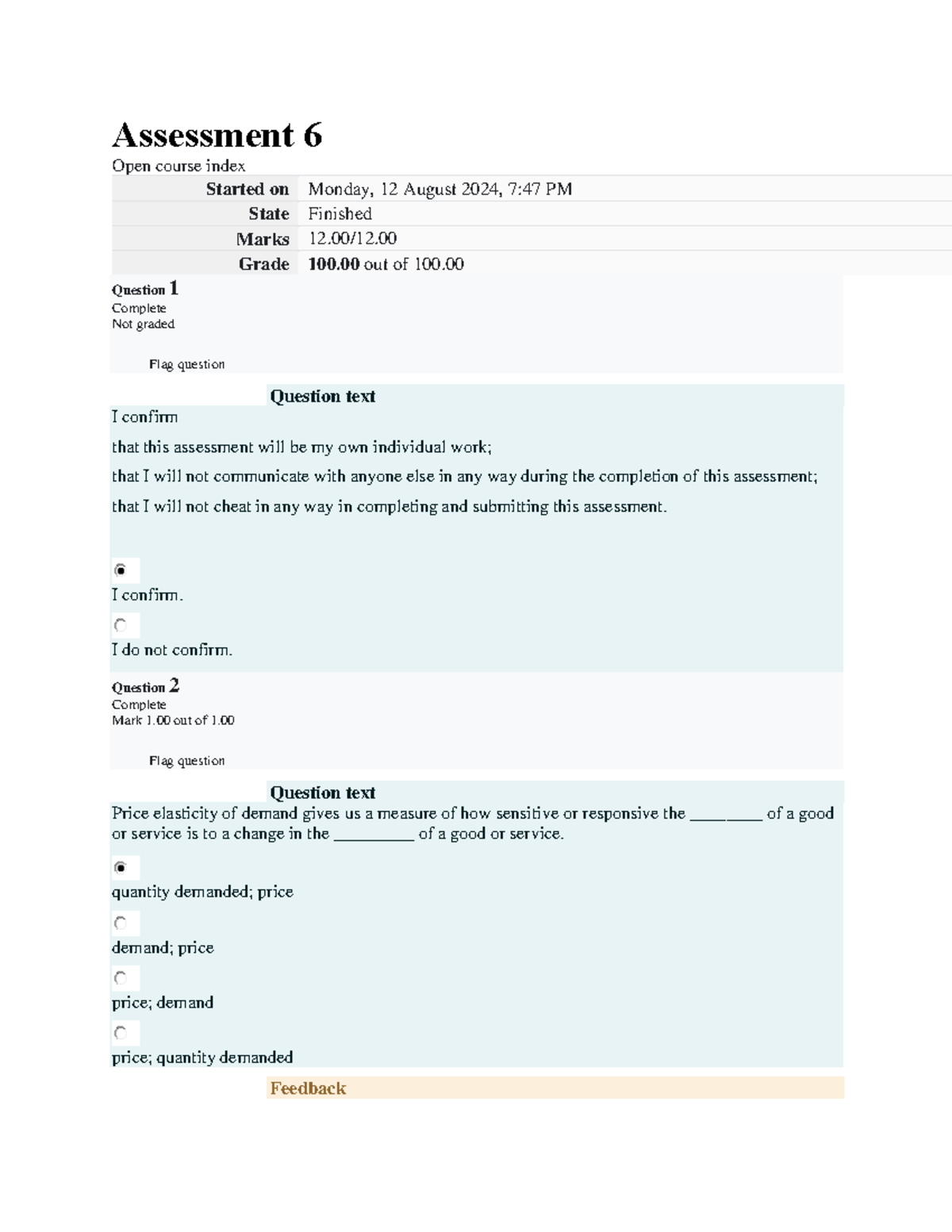 ESC1501 Assessment 6 - Assessment 6 Open course index Started on Monday ...