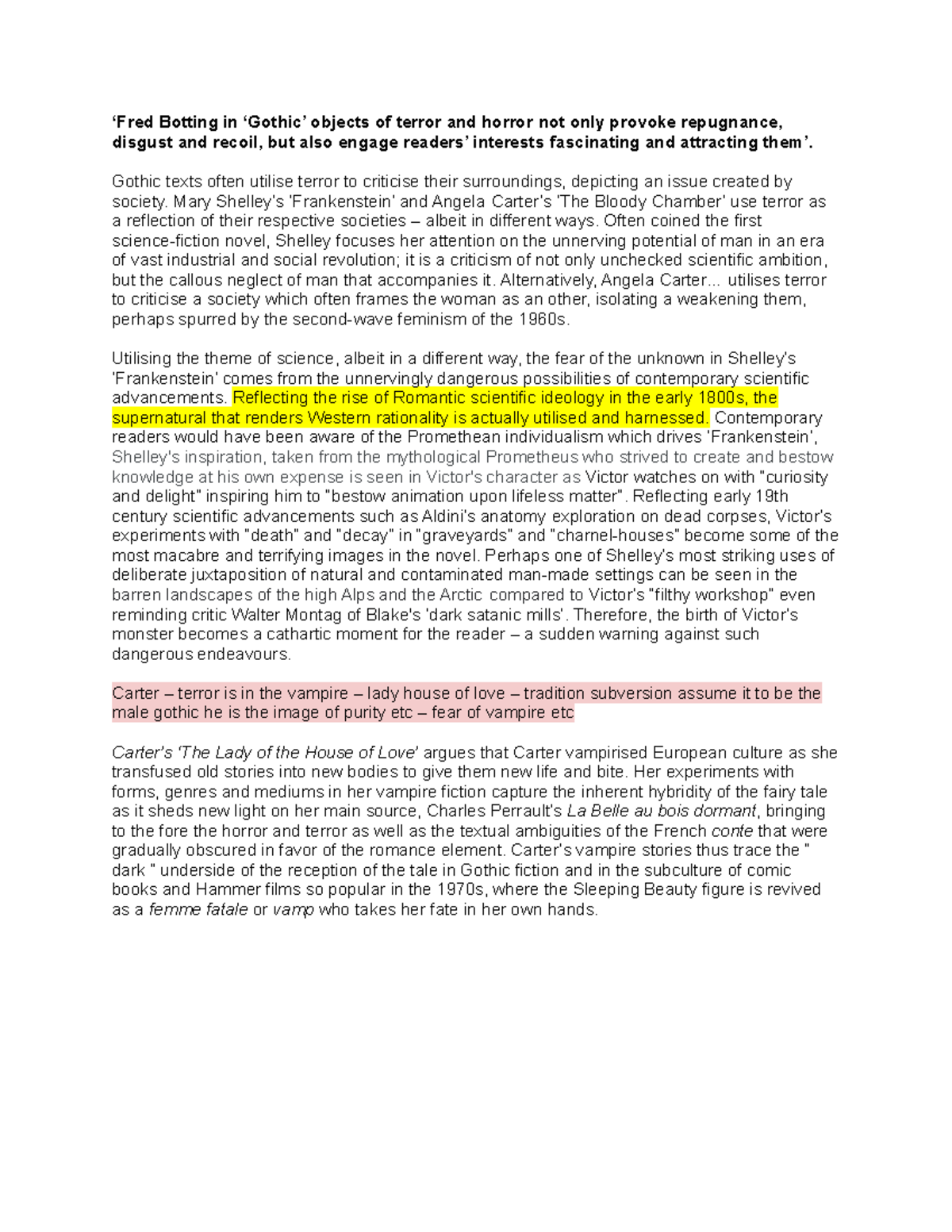 ‘Fred Botting in ‘Gothic’ objects of terror and horror not only provoke ...