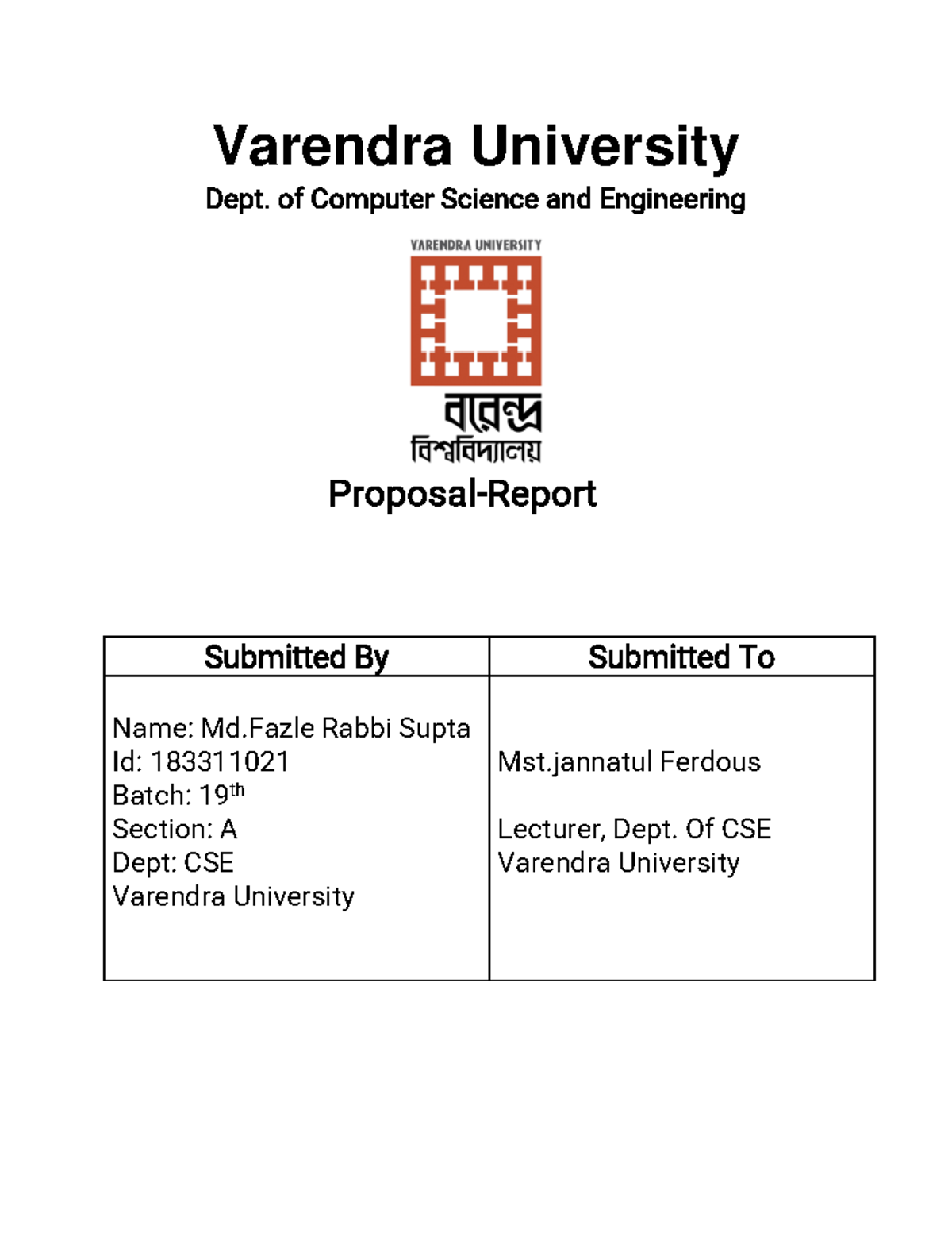 Project - Graduated - Varendra University Dept. of Computer Science and Engineering Proposal ...