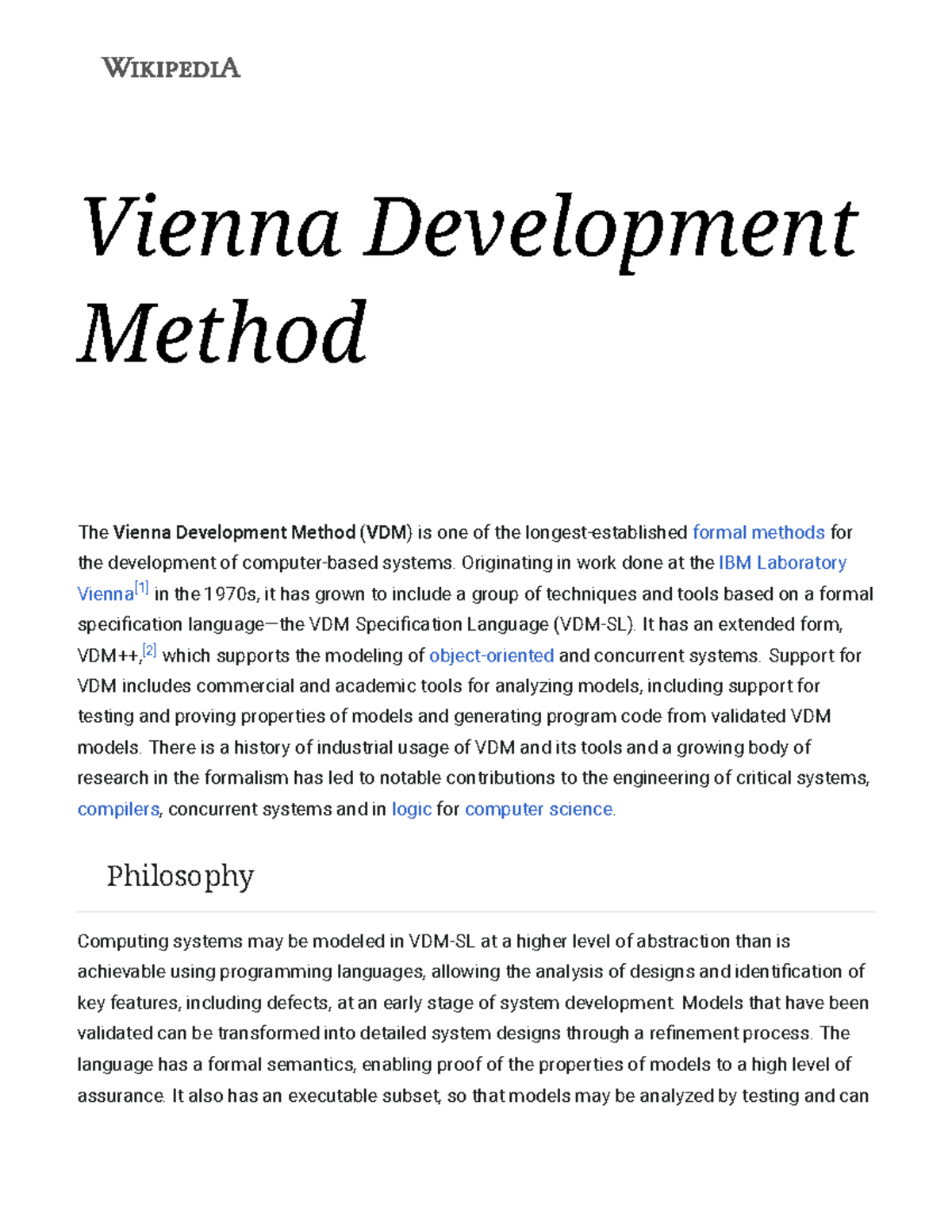 Vienna Development Method - Wikipedia - Vienna Development Method The ...