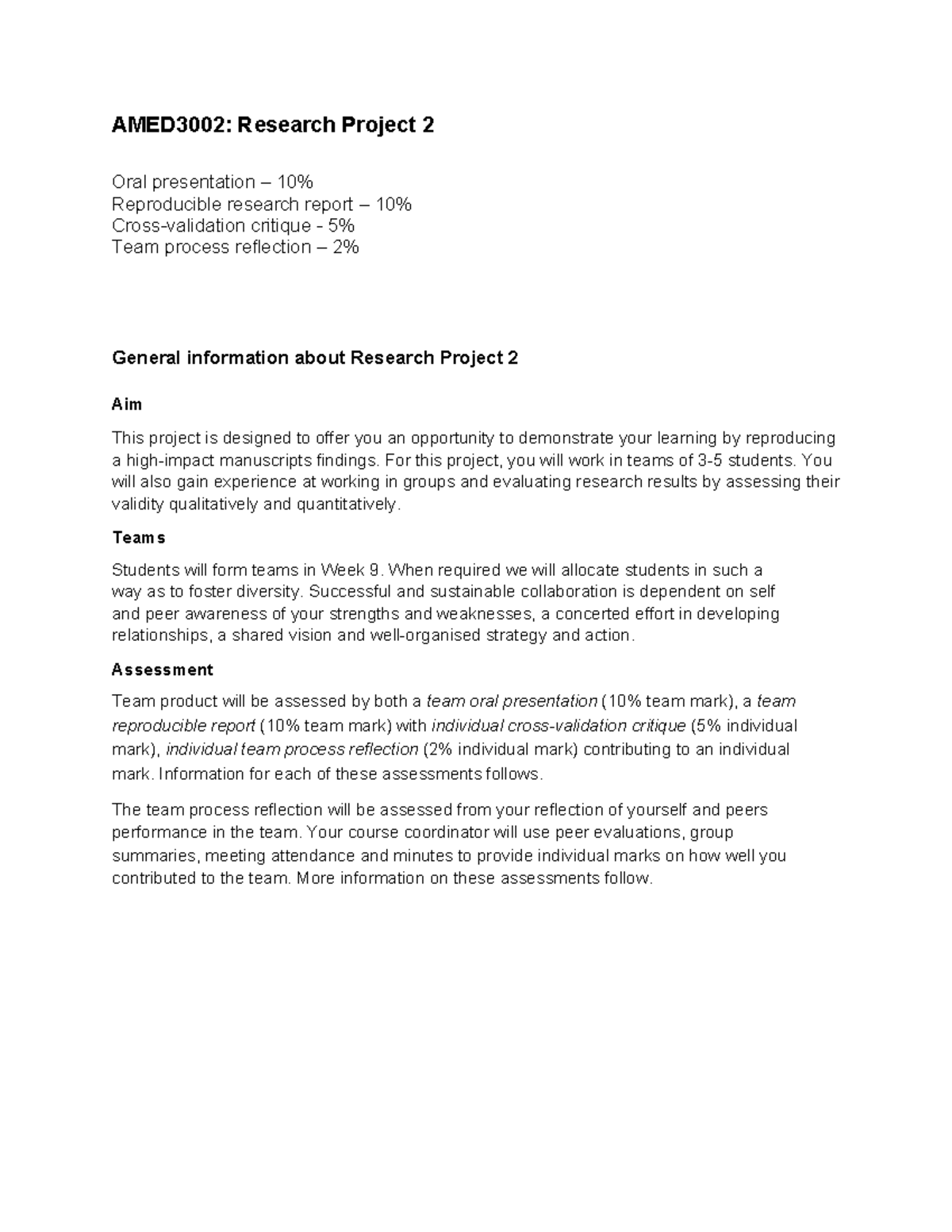 Assessment 2 - report 2024 - AMED3002: Research Project 2 Oral ...
