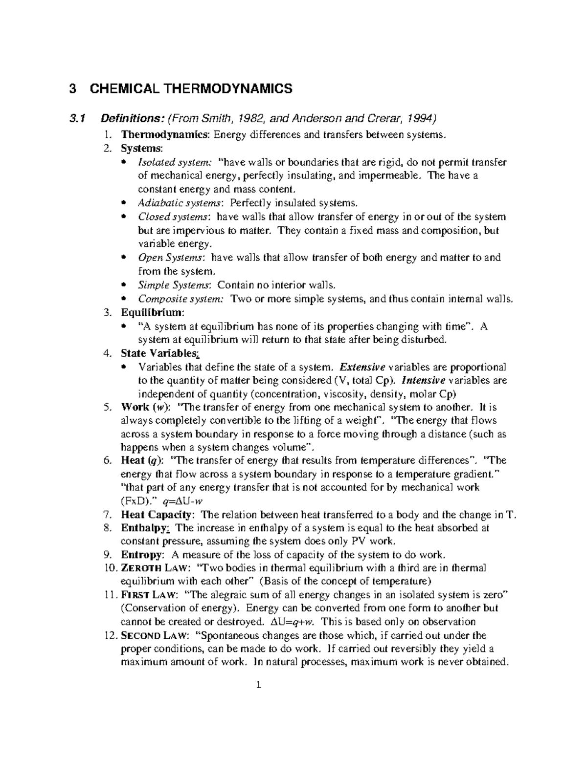 Thermo - ####### 3 CHEMICAL THERMODYNAMICS 3 Definitions: (From Smith ...