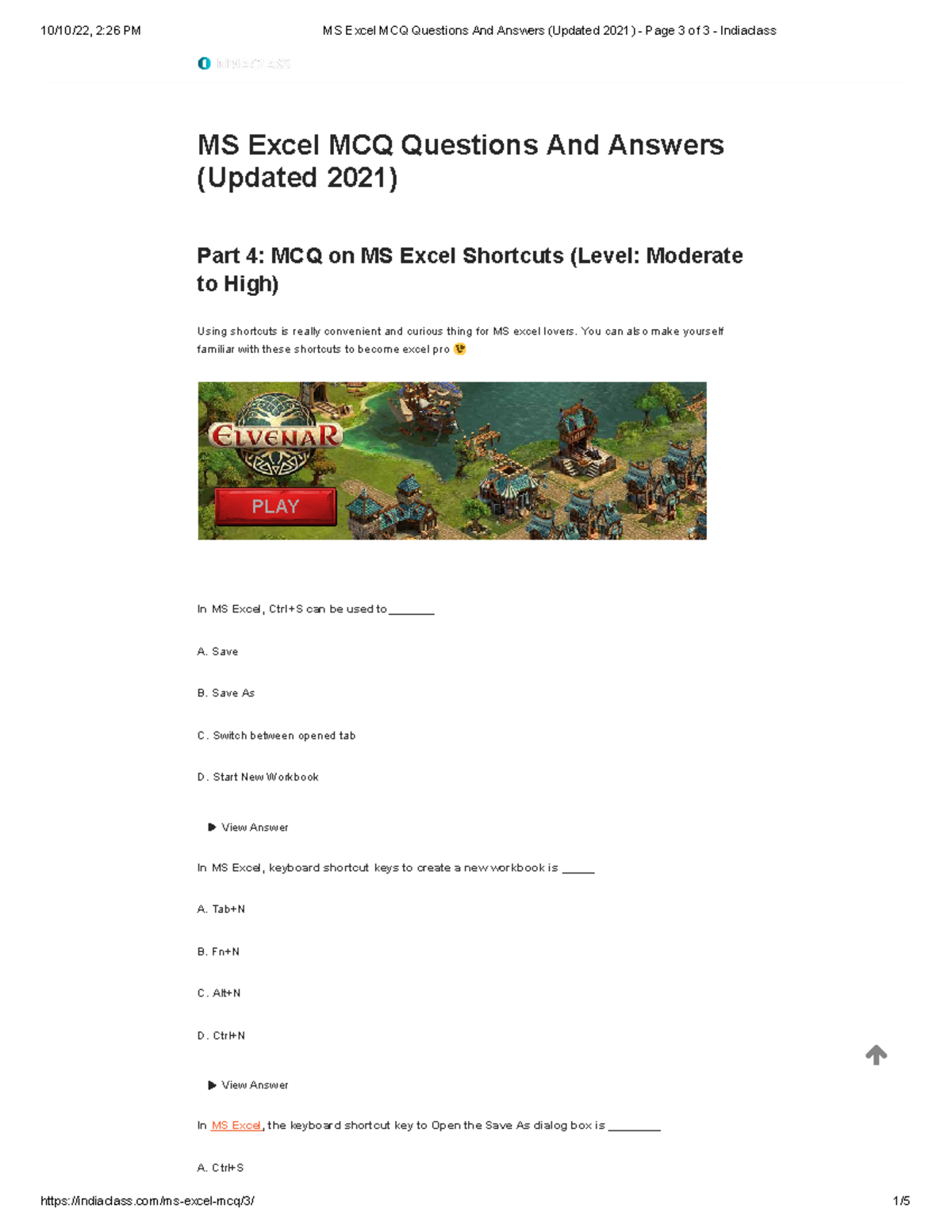 Ms Excel Mcq Questions And Answers Updated 2021 Page 3 Of 3 Indiaclass Ms Excel Mcq