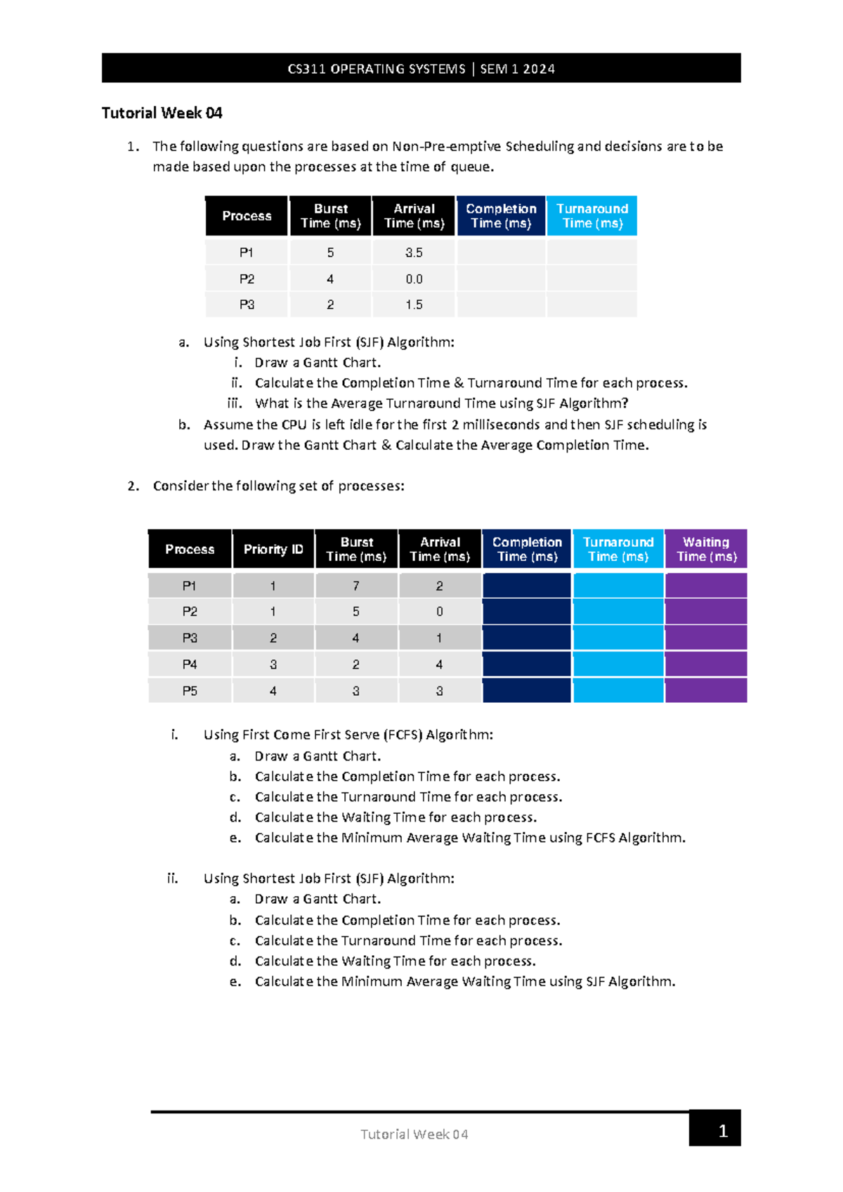 Tutorial Week 04 - lab - CS3 11 OPERATING SYSTEMS | SEM 1 2024 Tutorial Week 0 4 1 Tutorial Week ...
