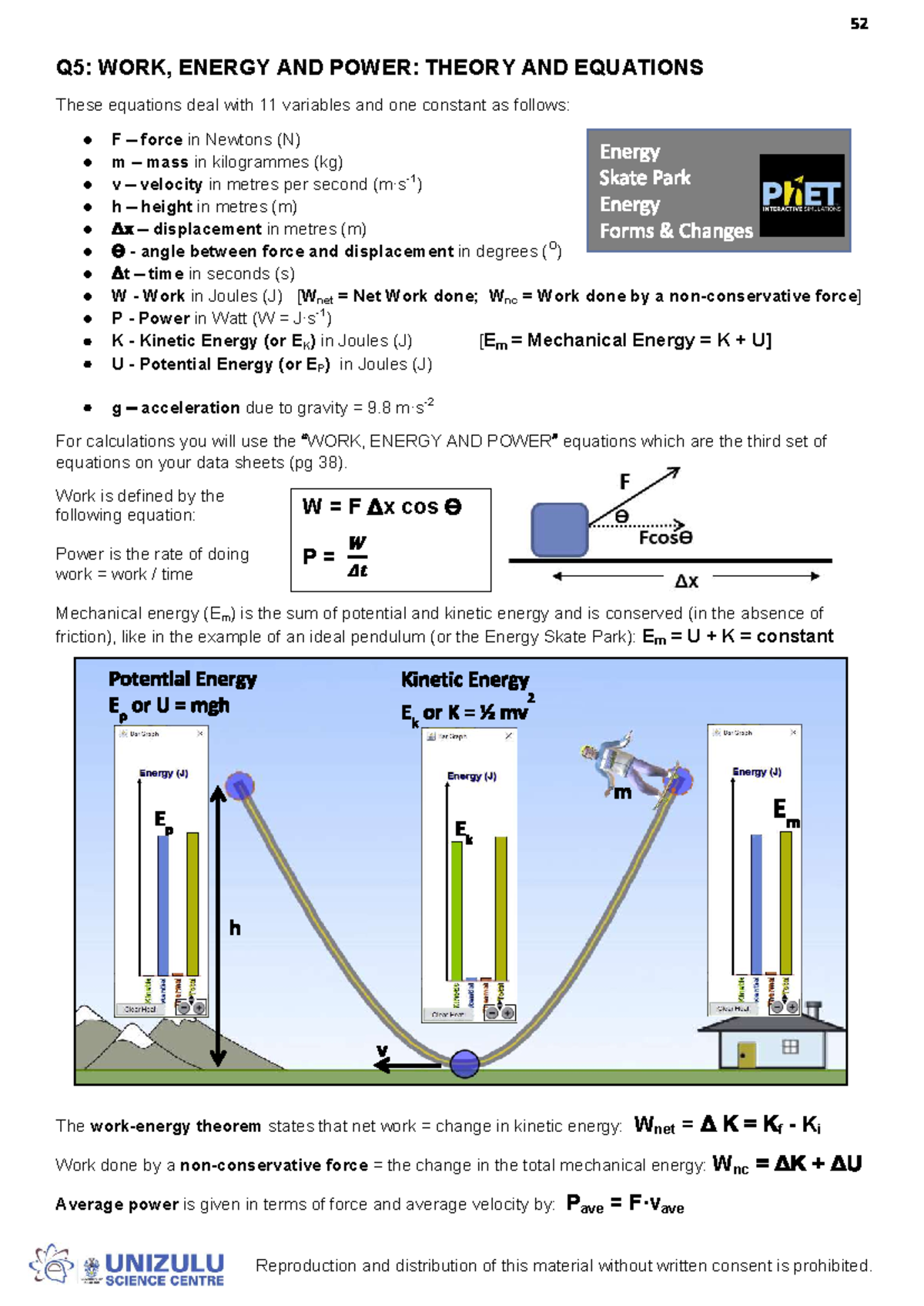 Booklet Part 6.5 Work Energy and Power pages 52 - 54 - Reproduction and distribution of this ...