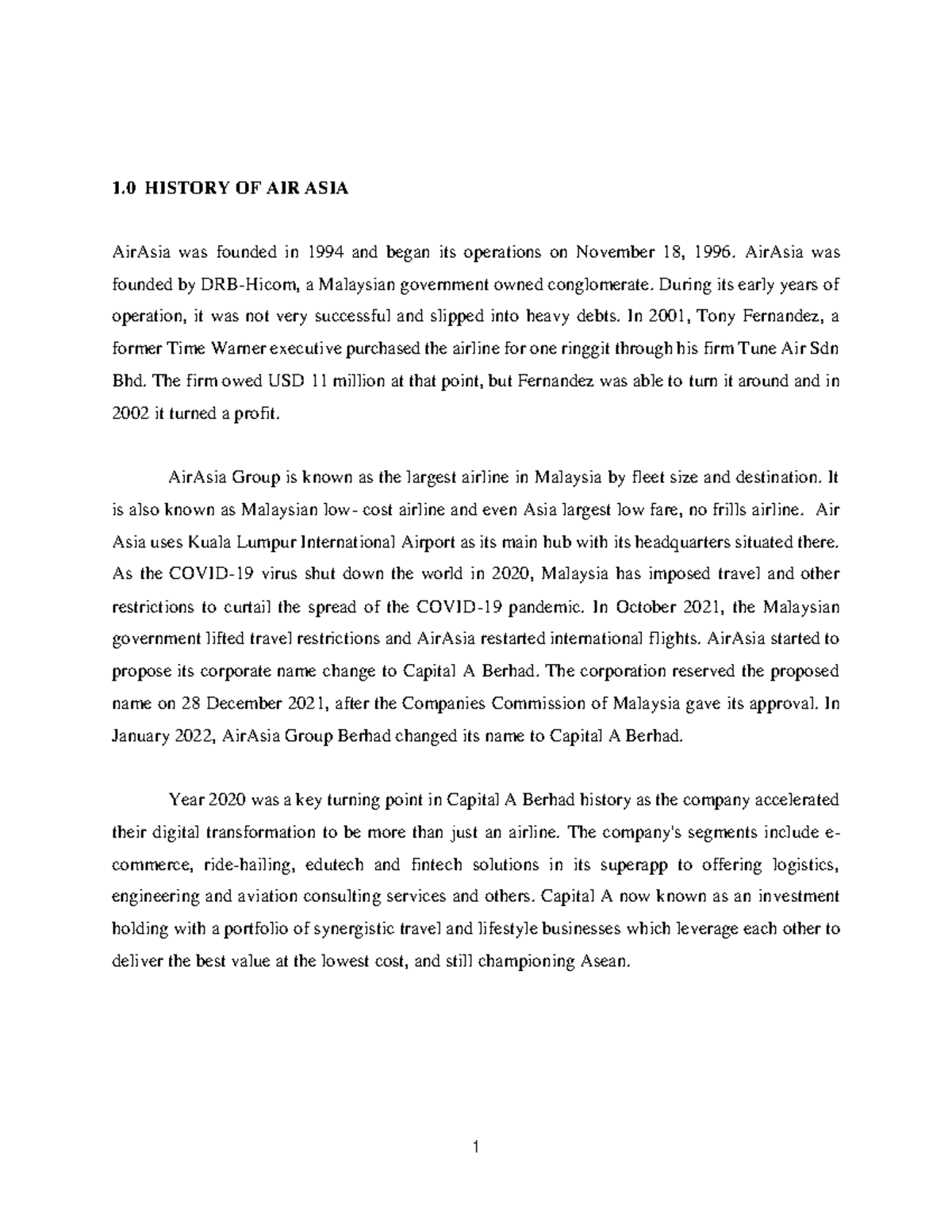 Assignment 2 Air Asia - 1 HISTORY OF AIR ASIA AirAsia was founded in ...