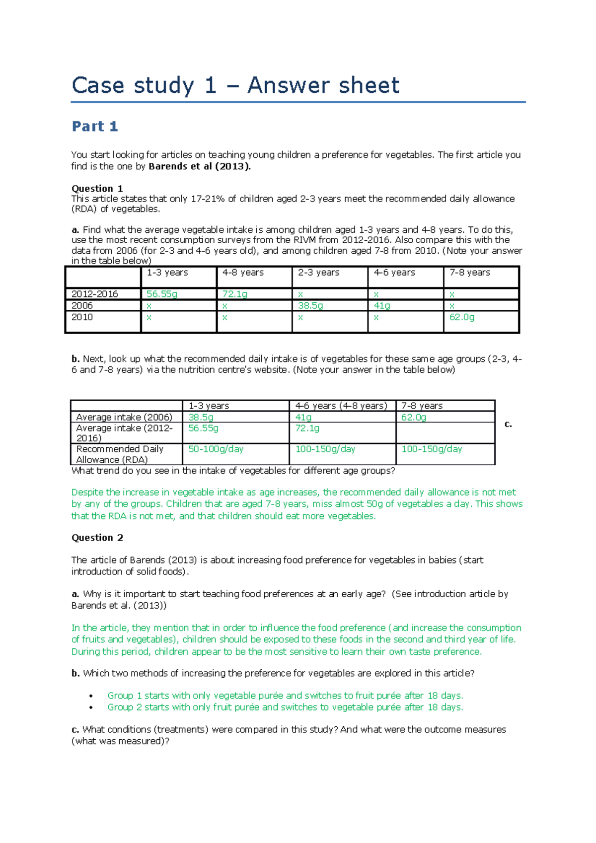 Case Study 1 Answer Sheet Pien Coenen - Case study 1 – Answer sheet Part 1 You start looking for ...