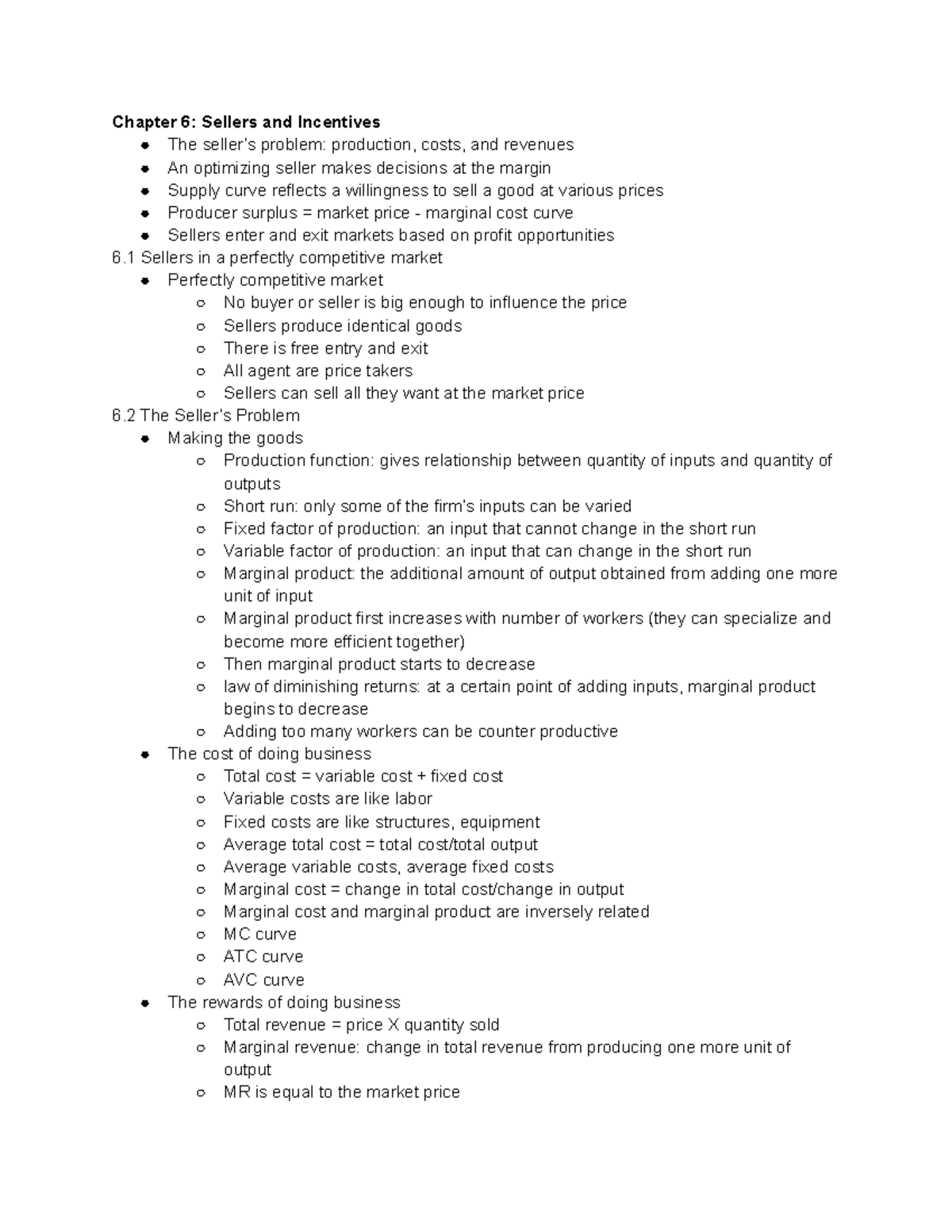 Ch 6 Sellers and Incentives - Chapter 6: Sellers and Incentives The ...