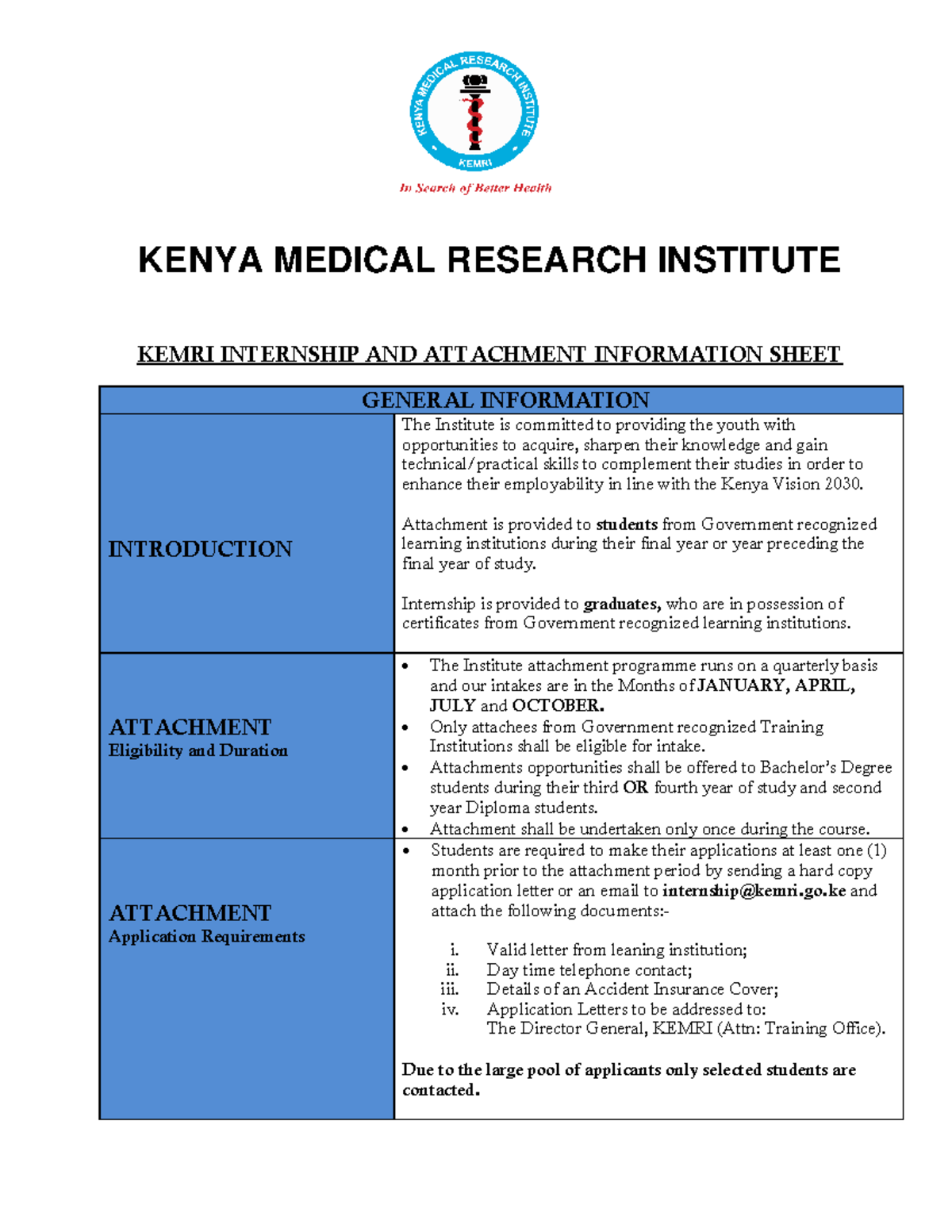 Attachment and Internship Information Sheet (1) (2) - KENYA MEDICAL ...