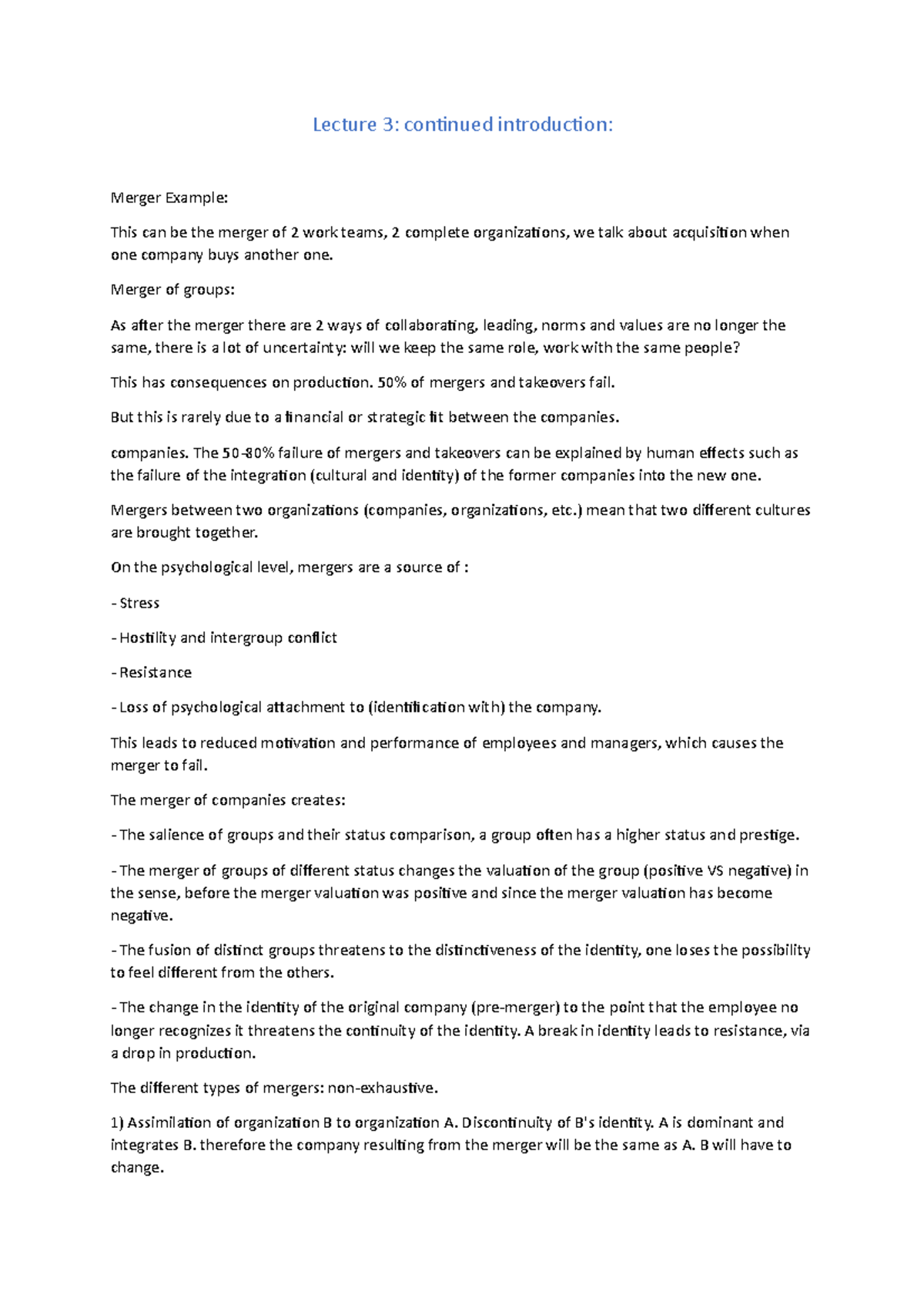 Lecture 3 - Lecture 3: continued introduction: Merger Example: This can ...