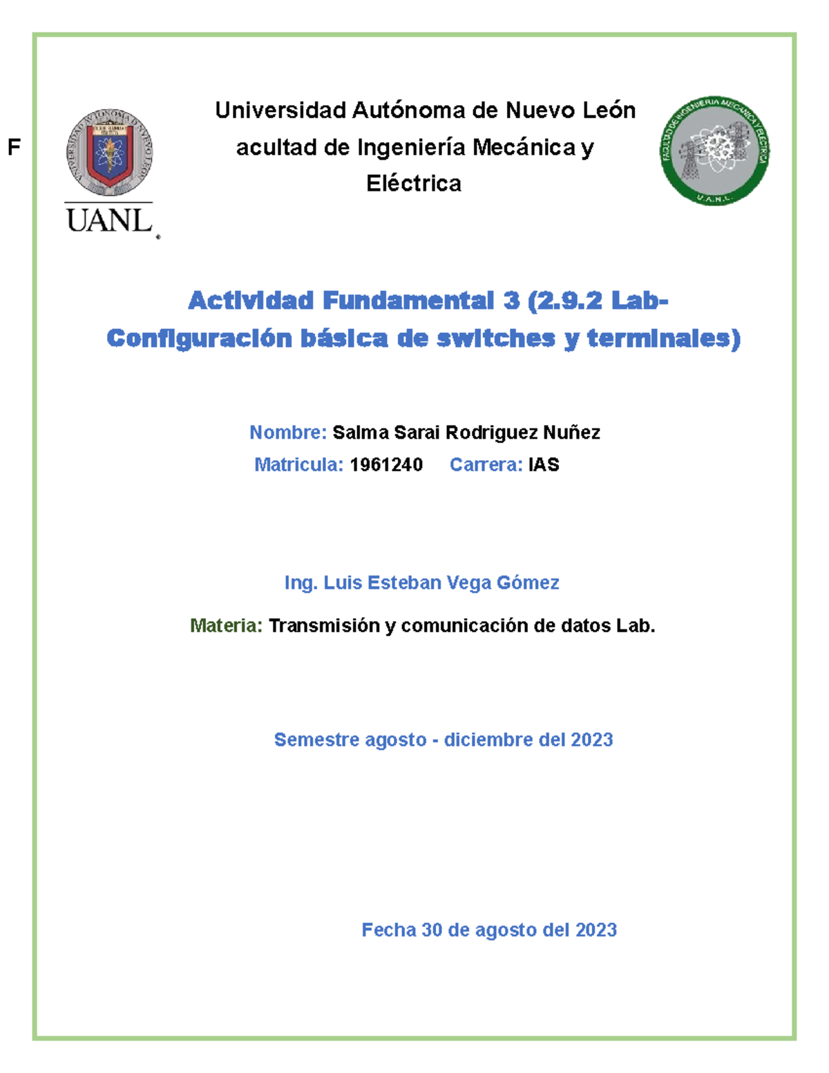 2.9.2 Lab-Configuración básica de switches y terminales - Universidad Autónoma de Nuevo León F ...