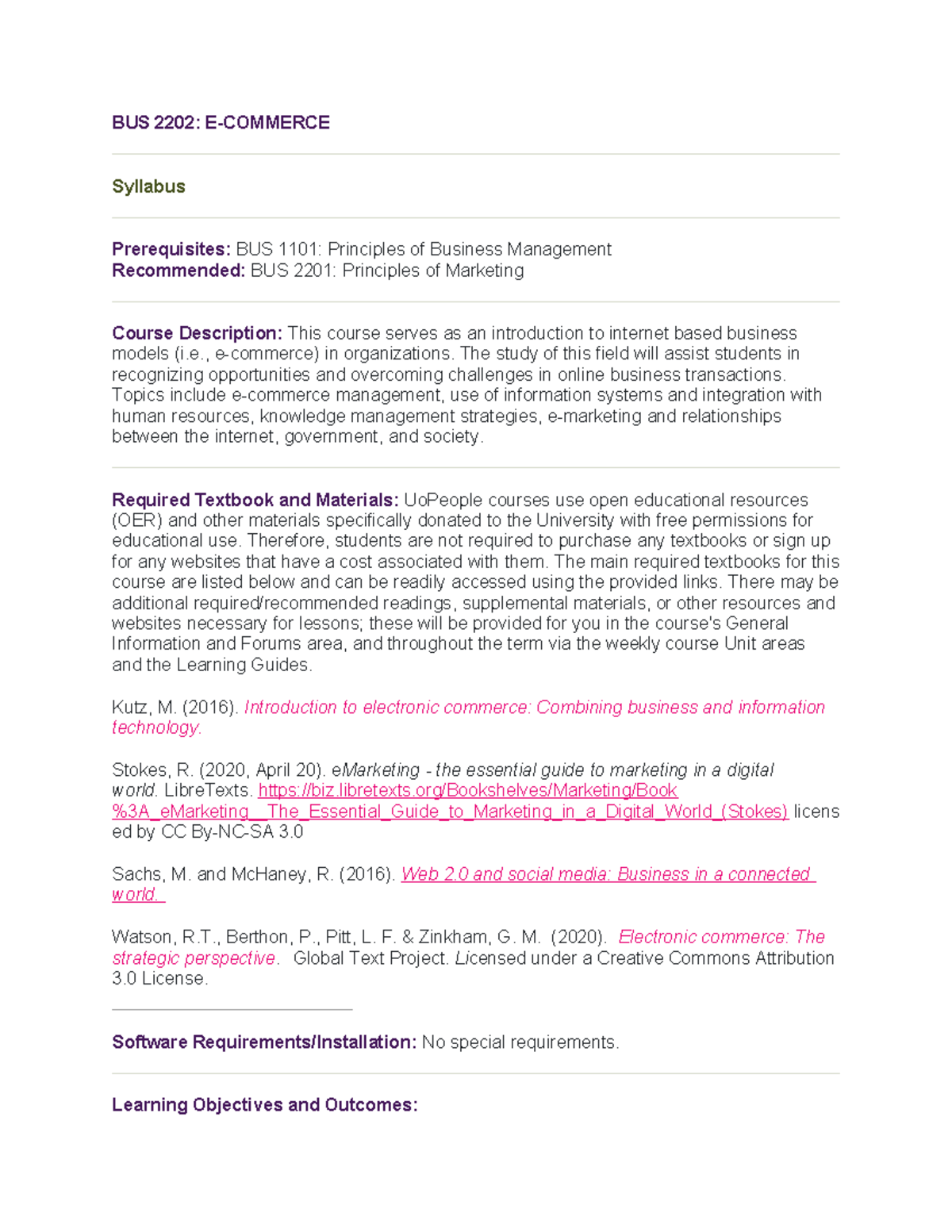 Ecommerce Syllabus - E Commerce - BUS 2202: E-COMMERCE Syllabus ...