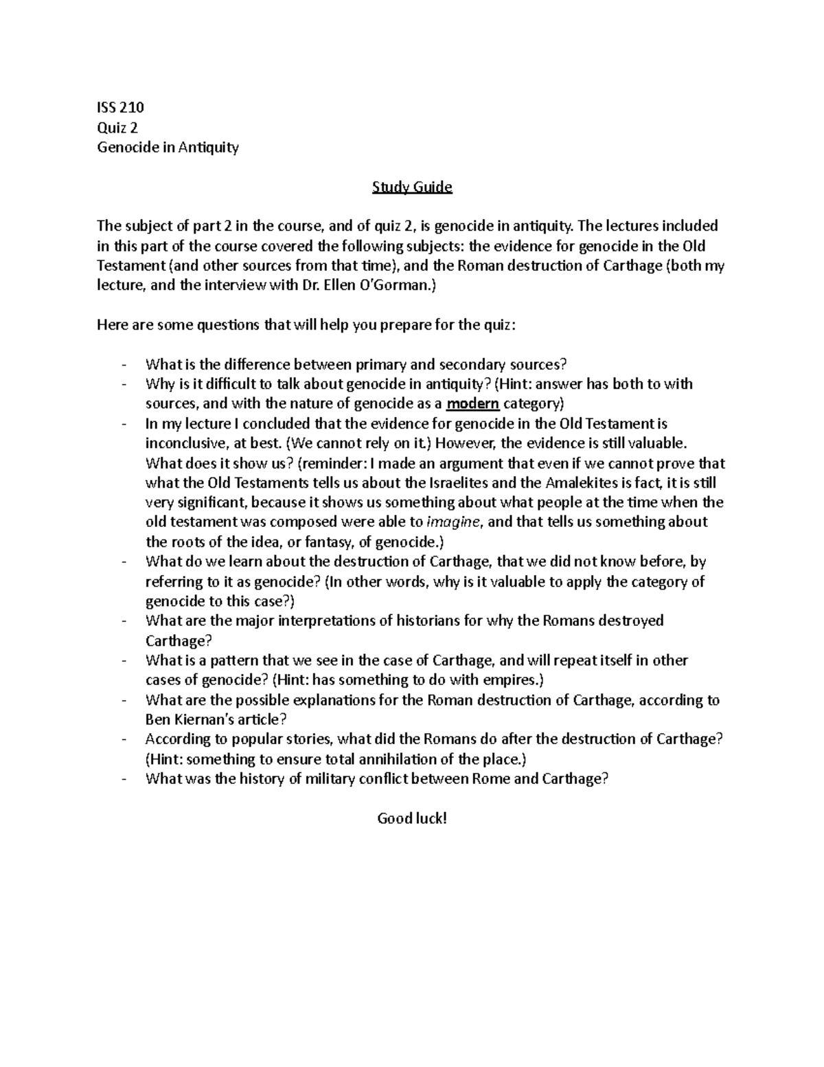 Quiz 2-Study Guide - Its mainly about genocide and the history of it ...