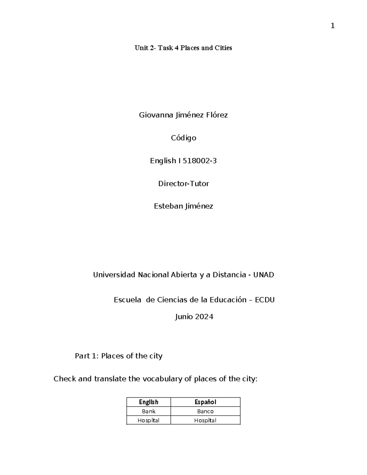 Places IN MY TOWN AND Describing Action - Unit 2- Task 4 Places and ...