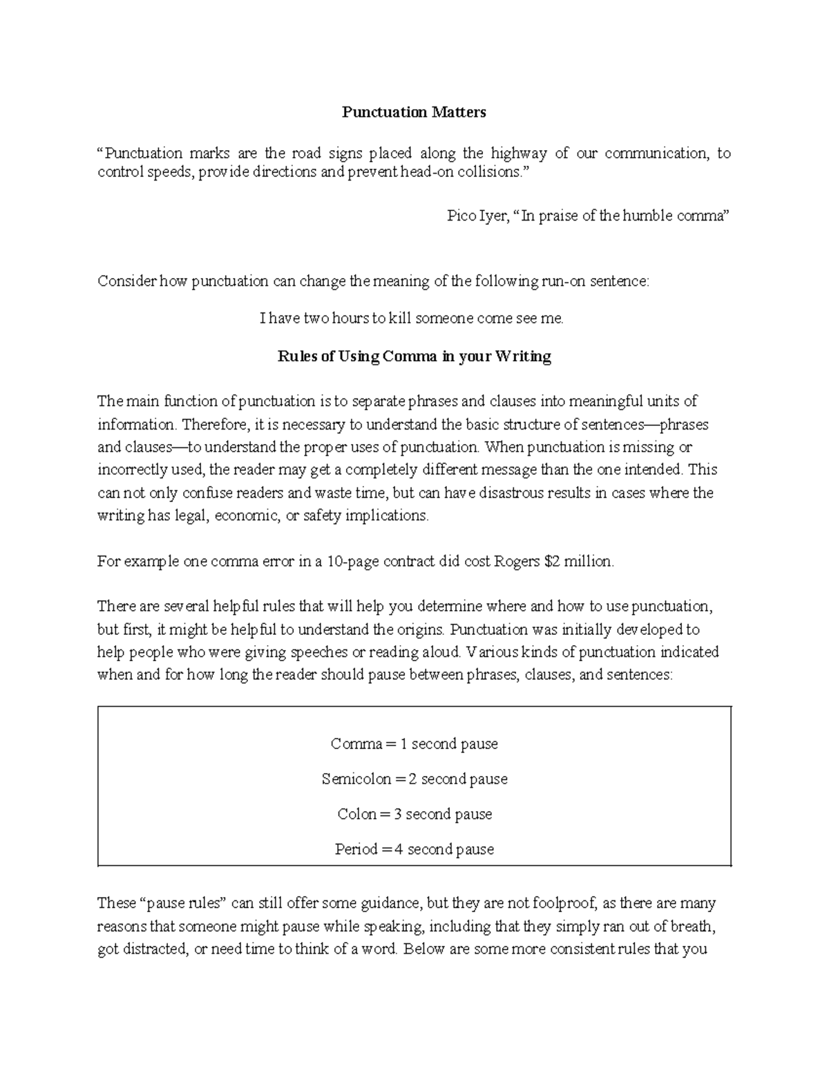 Punctuation Matters Use of Comma - Punctuation Matters “Punctuation ...