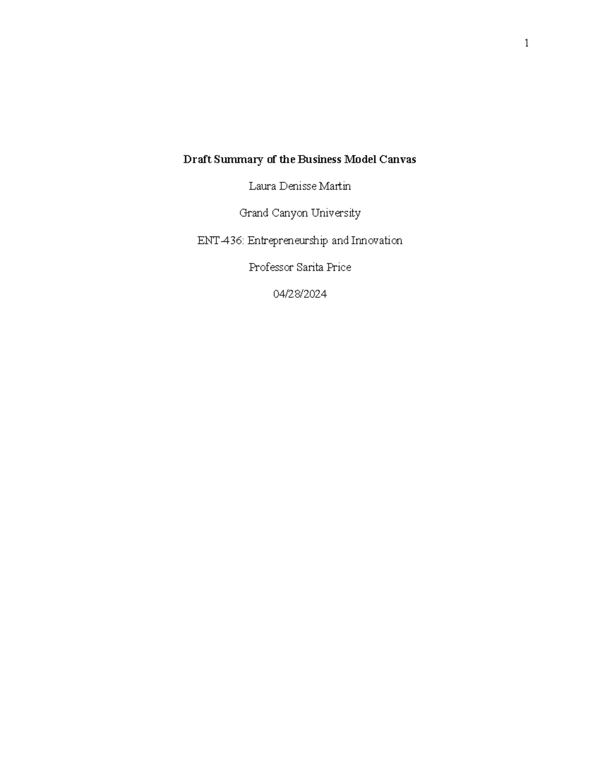 Review Draft Summary of the Business Model Canvas - Final - Draft ...