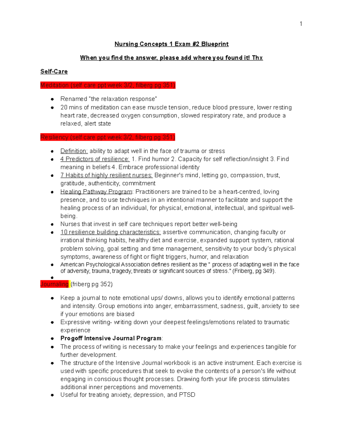 Blueprint #2 - Study paper - Nursing Concepts 1 Exam #2 Blueprint When ...