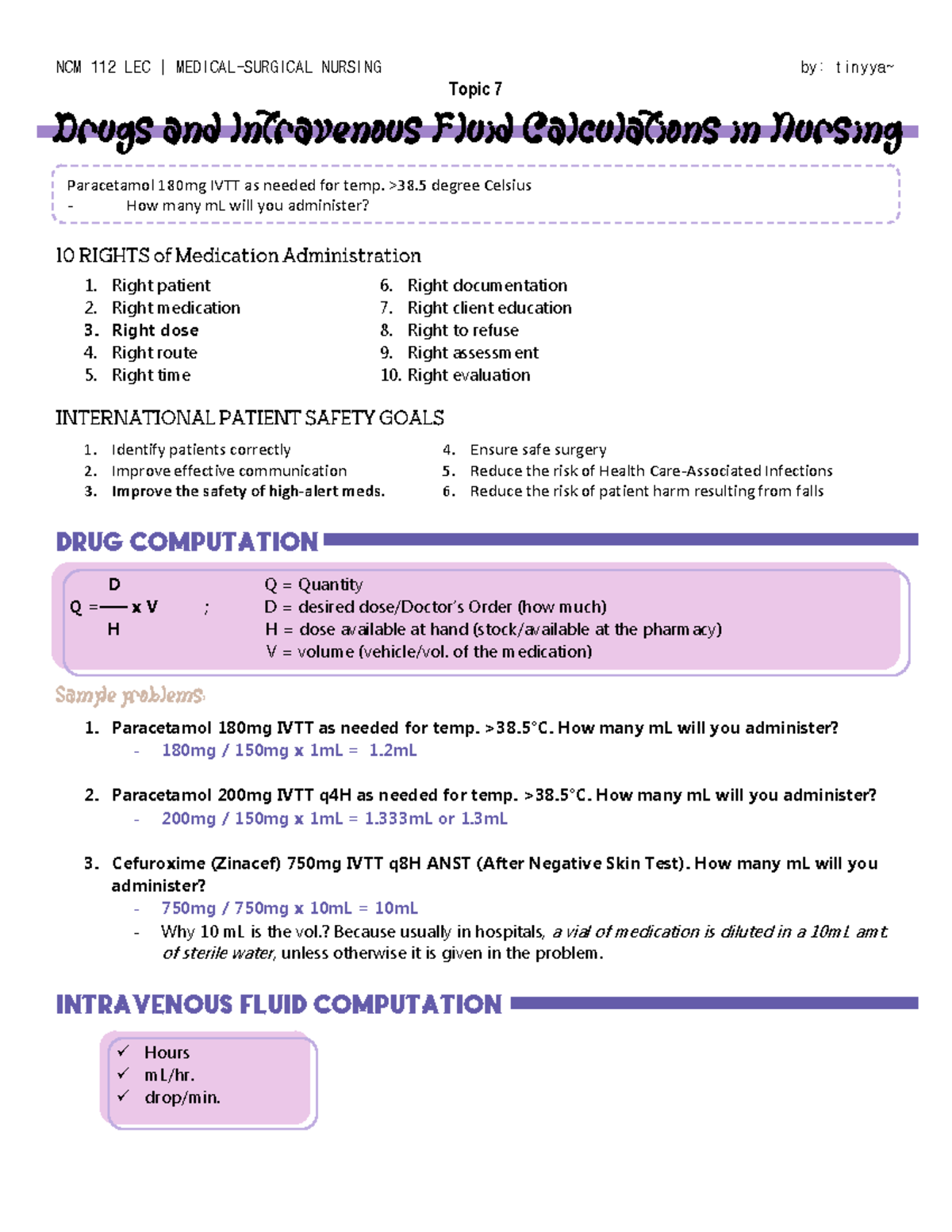 Drugs and Intravenous Fluid Calculations in Nursing - NCM 112 LEC ...