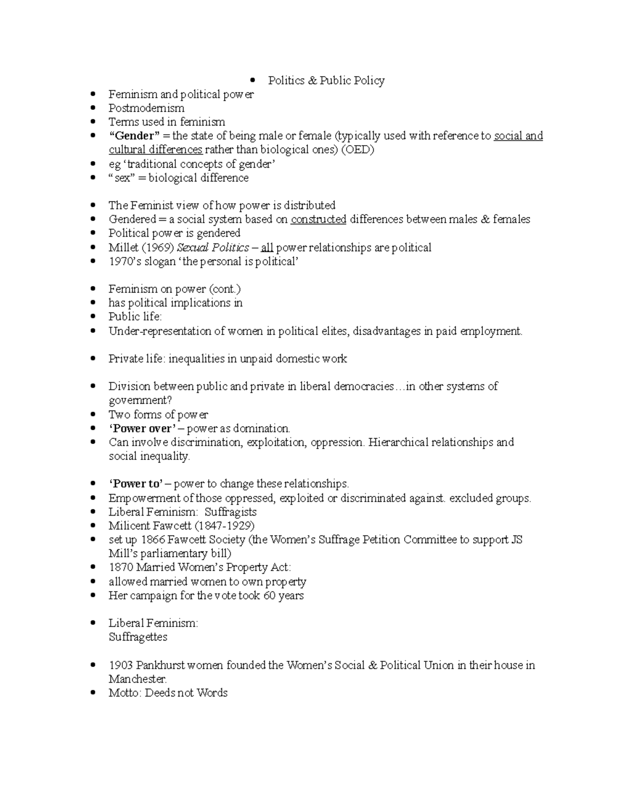 Public policy 4 - Lecture notes 4 - Politics & Public Policy Feminism ...