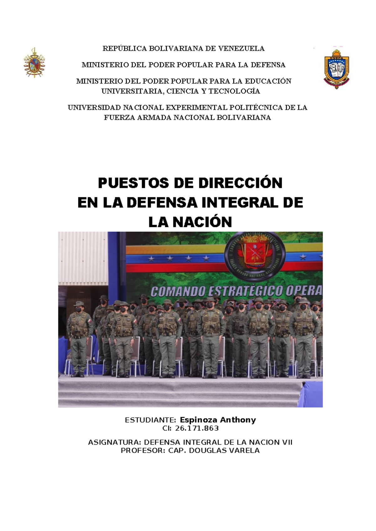 Puestos de direccion, defensa integral VIII - REPÚBLICA BOLIVARIANA DE ...