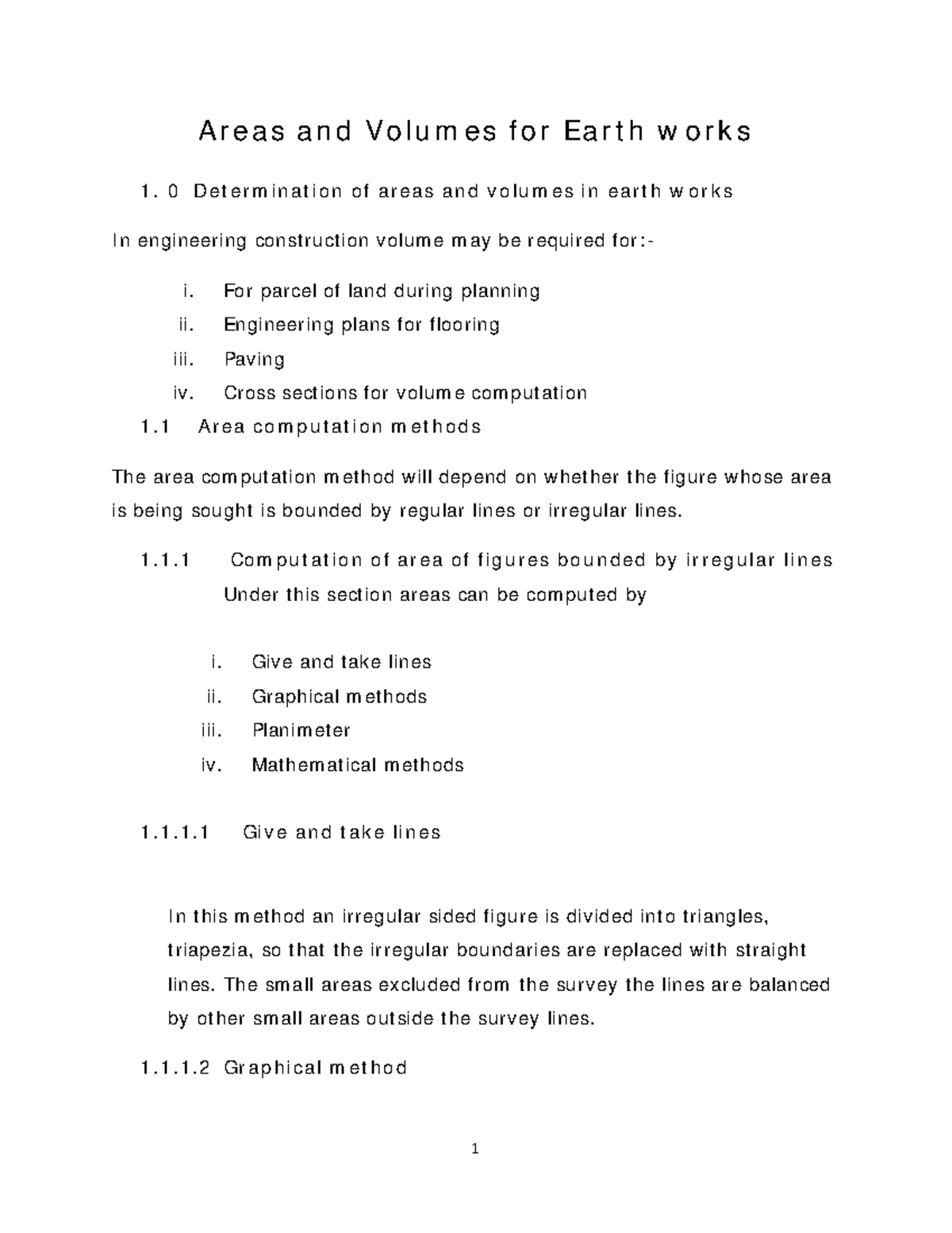 Earthworks - Areas and Volumes for Earth works 0 Determination of areas ...