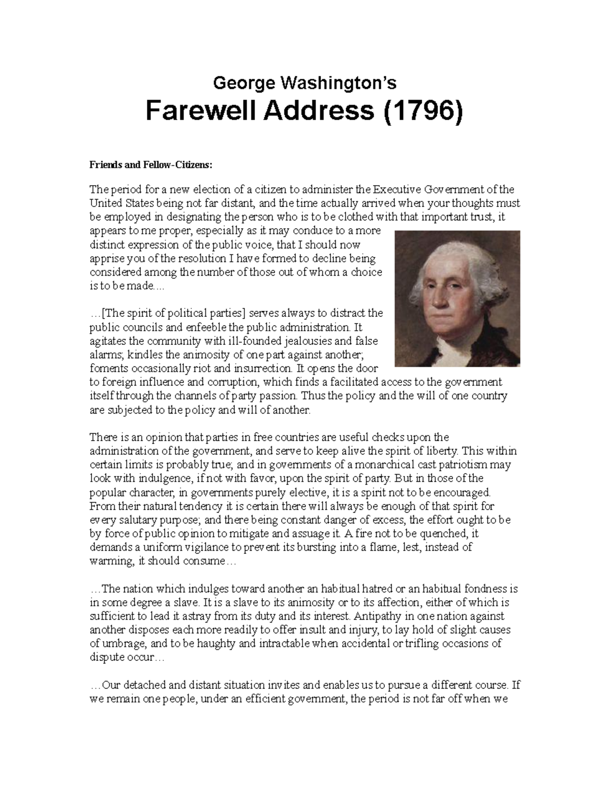 Copy of Washington's Farewell Address - George Washington’s Farewell ...