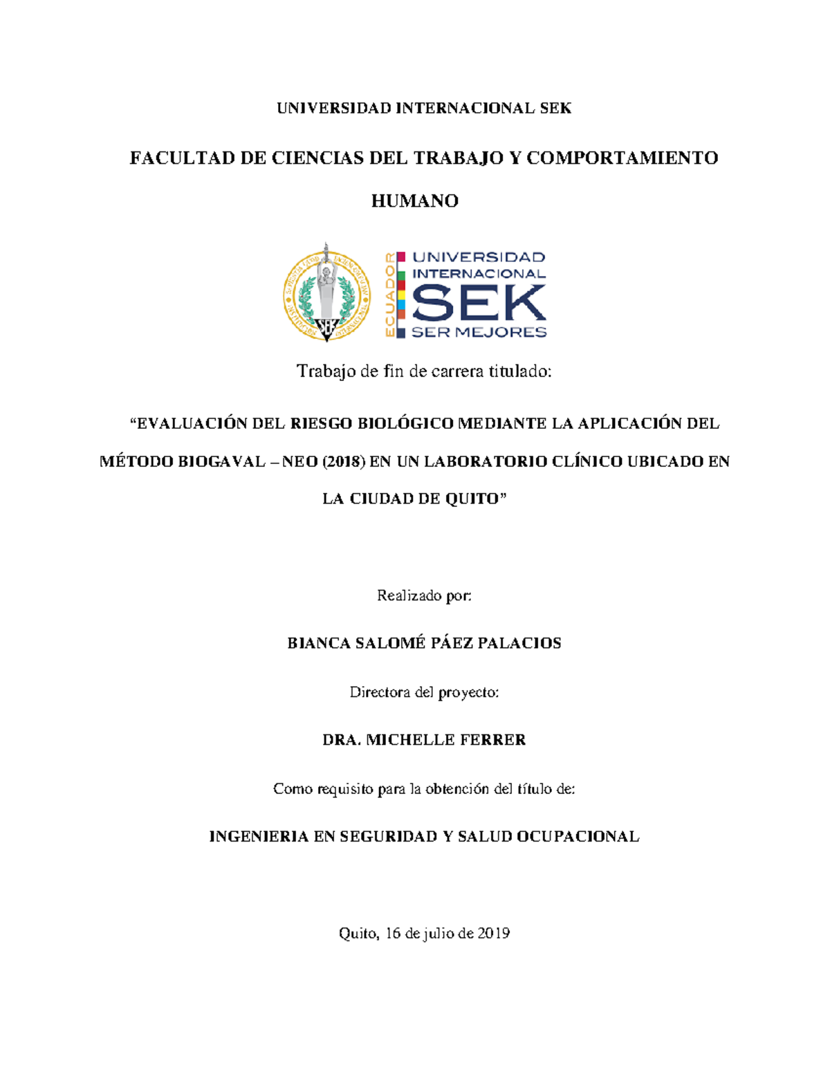Trabajo DE Titulación Bianca PÁEZ - UNIVERSIDAD INTERNACIONAL SEK ...