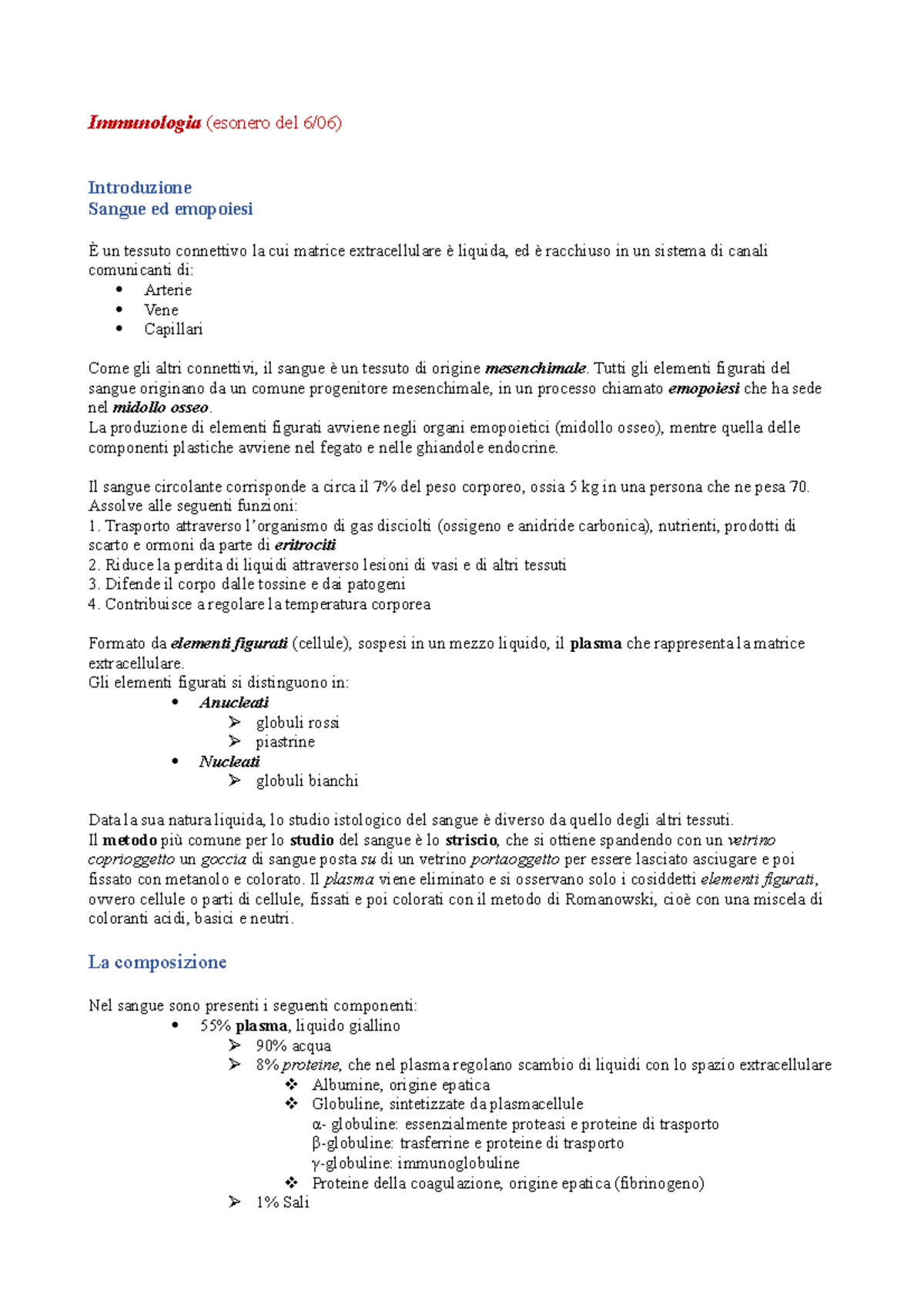 Immunologia - Tutti gli elementi figurati del sangue originano da un ...