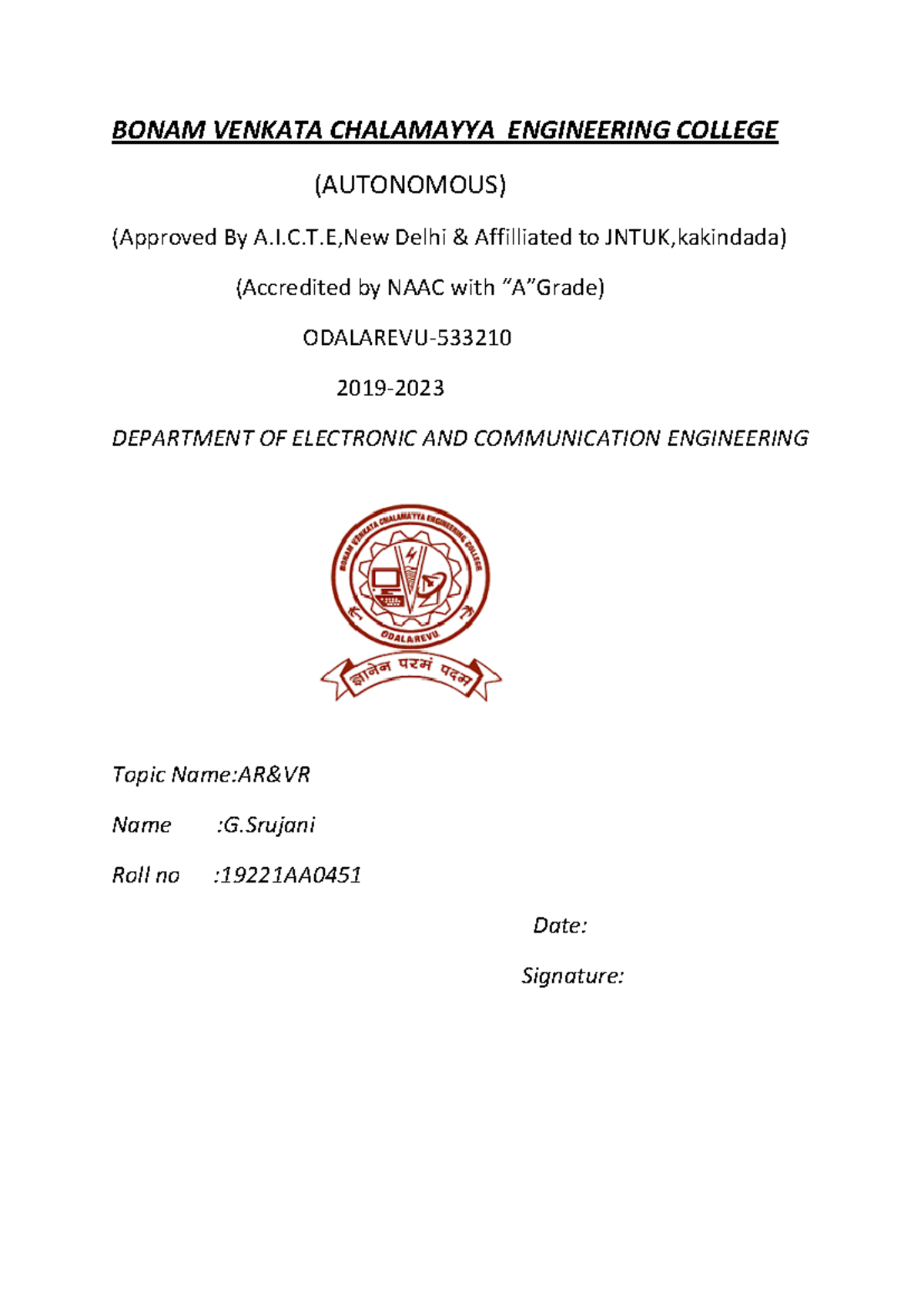 ARVR Seminar - Notes - BONAM VENKATA CHALAMAYYA ENGINEERING COLLEGE ...