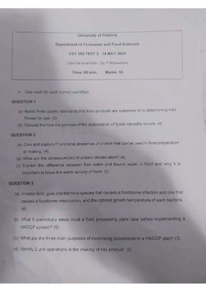 Semester TEST 1 MEMO - University of Pretoria Department of Food ...