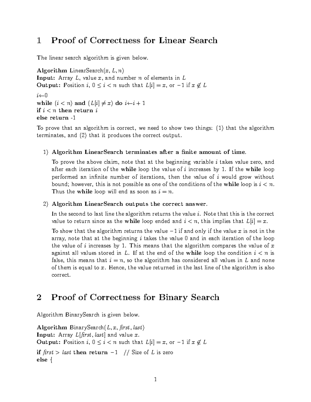 Correctness - note - 1 Proof of Correctness for Linear Search The ...