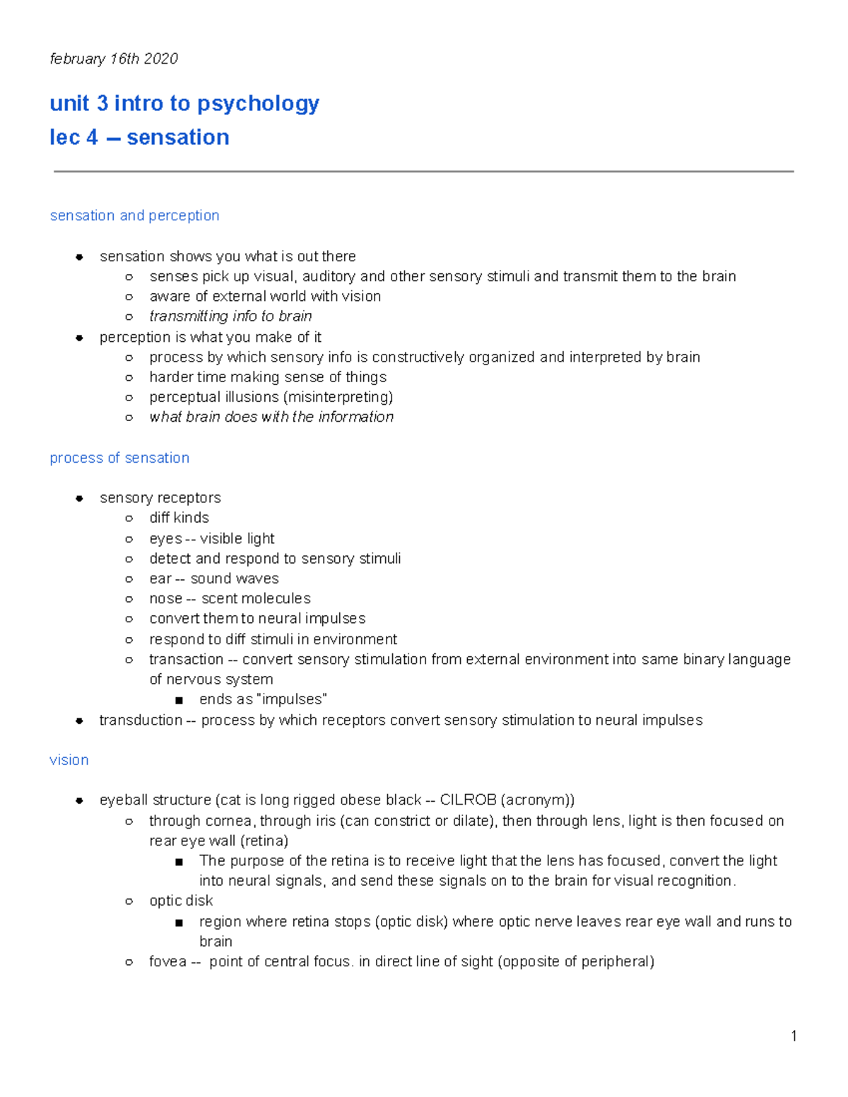 Psych - unit 3 - i got an A in the class! - february 16th 2020 unit 3 intro to psychology lec 4 ...