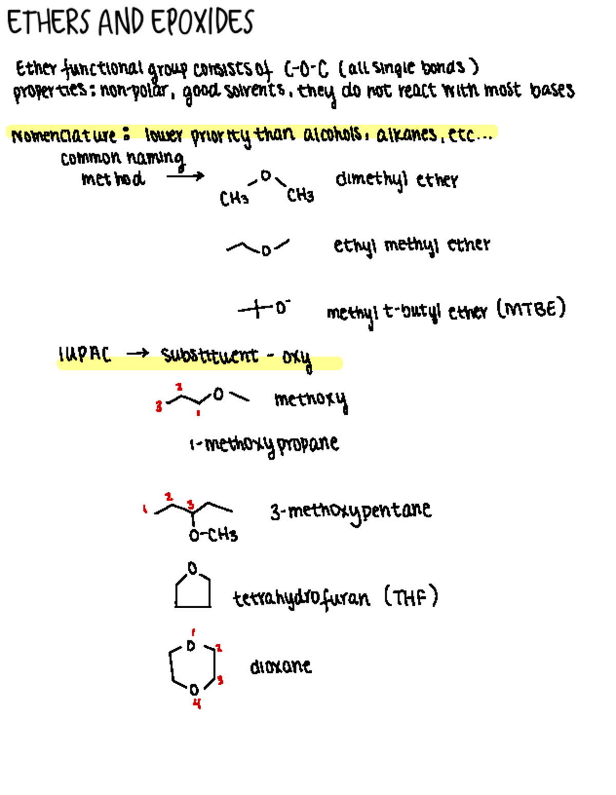 CHEM231 Ethers and Epoxides - Ether functional group consists of C O C ...
