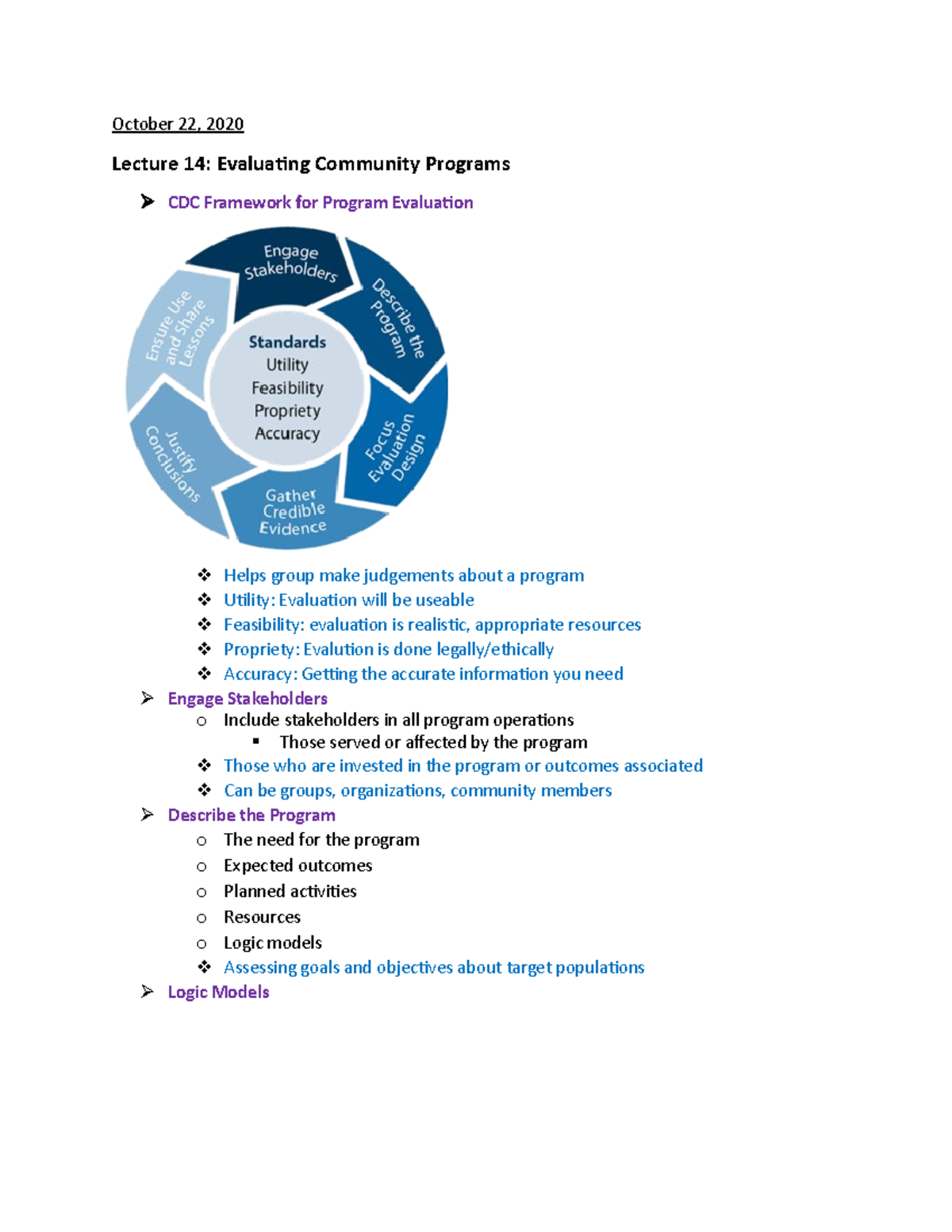 Lecture 14- Evaluating Community Programs - October 22, 2020 Lecture 14 ...