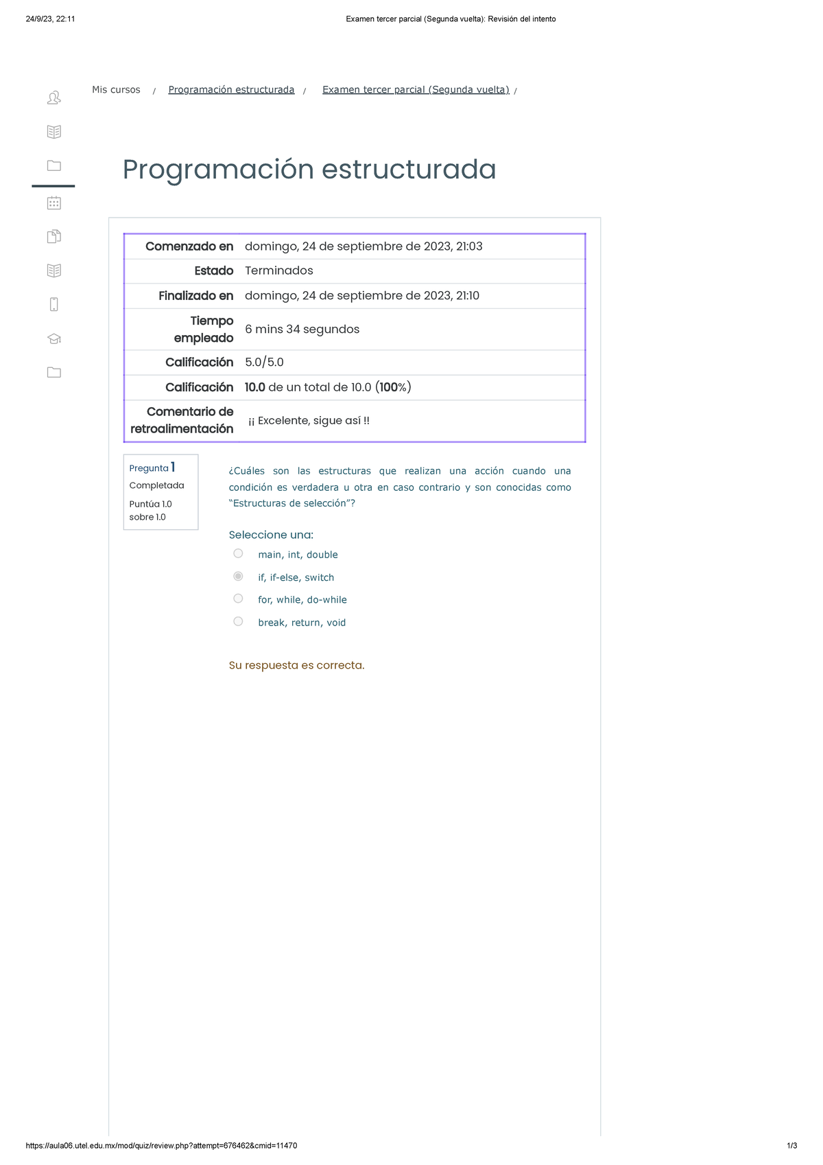 Examen tercer parcial (Segunda vuelta) Revisión del intento - - Studocu