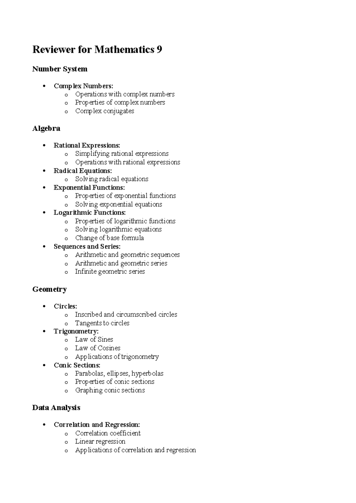 Reviewer for Mathematics 9 - Studocu
