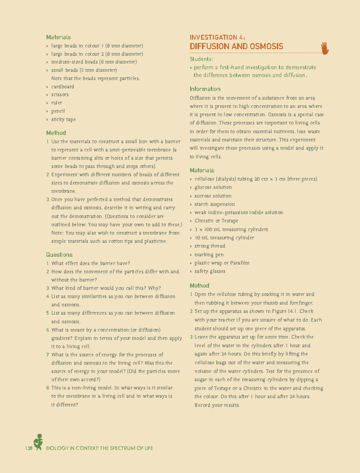 Problem 2 Pracs Practical Notes For Diffusion And Osmosis 138 Biology In Context The