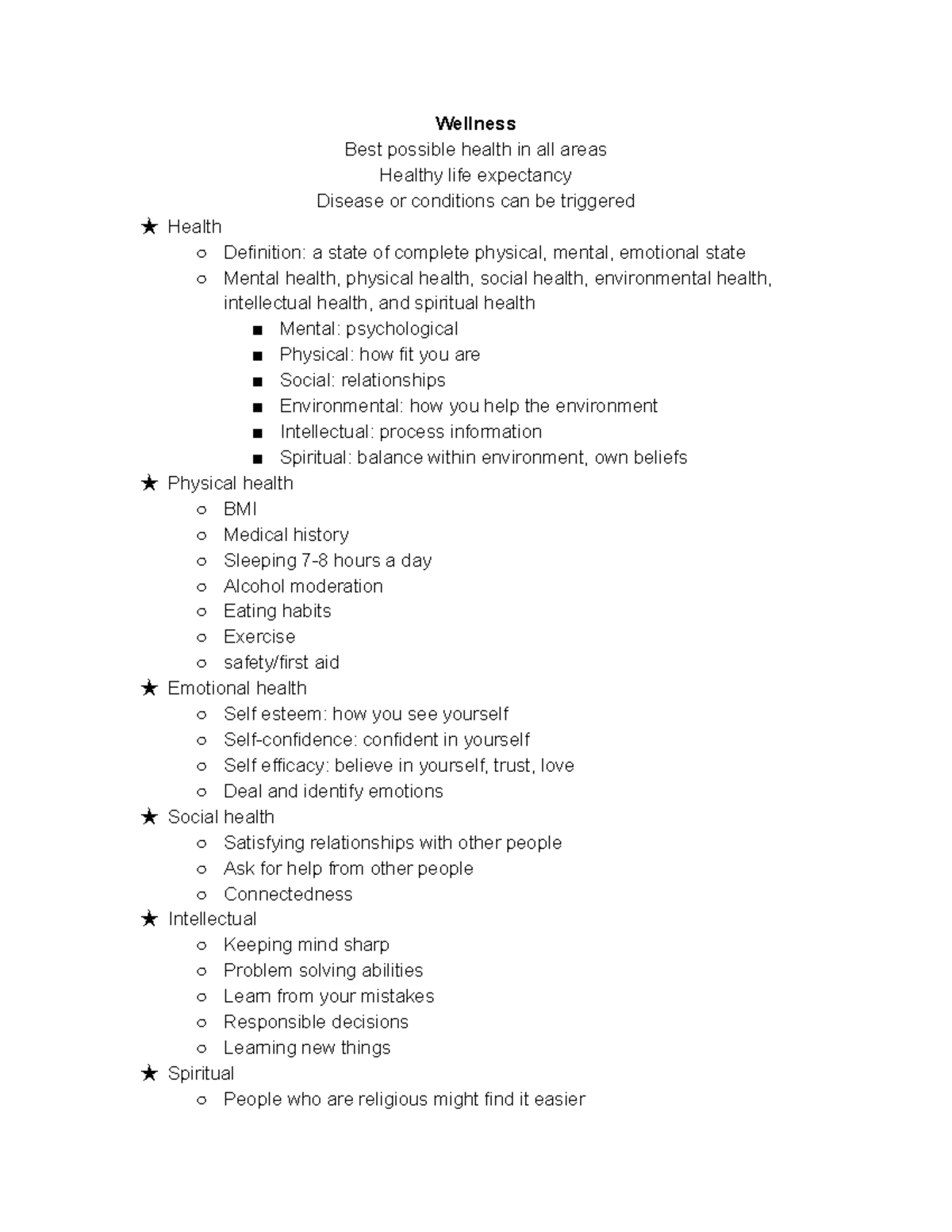 Health notes Exam #1 - dr. zhang - Wellness Best possible health in all ...