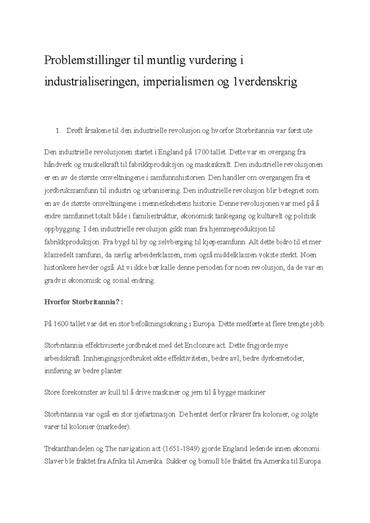 Problemstillinger til muntlig vurdering i industrialiseringen ...