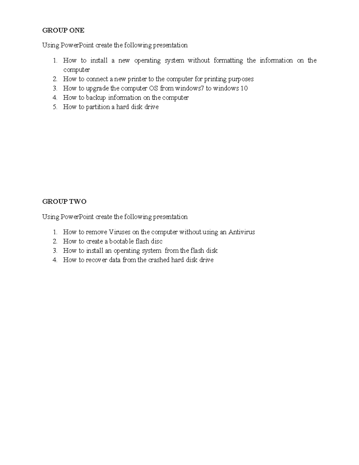 Group TASK Evening - theregtbq - GROUP ONE Using PowerPoint create the ...