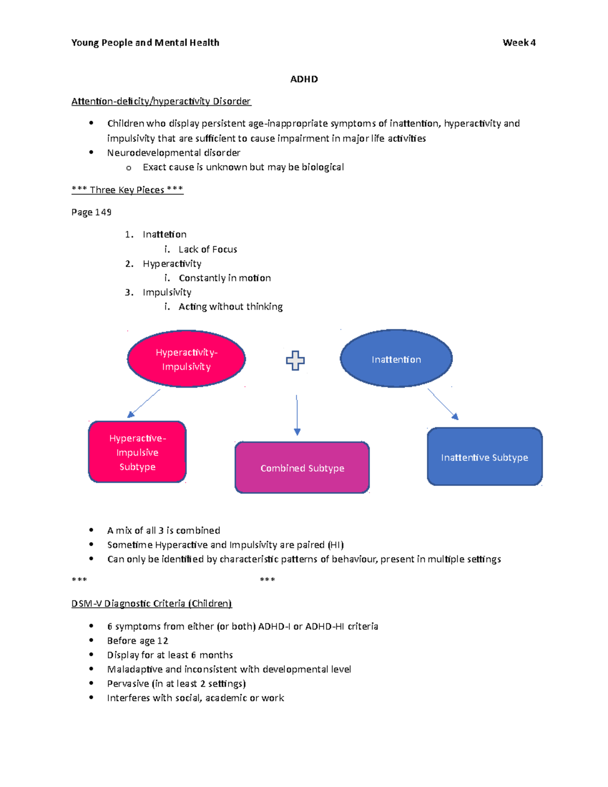 Young People and Mental Health Notes - Week 4 - ADHD Attention-deficity ...